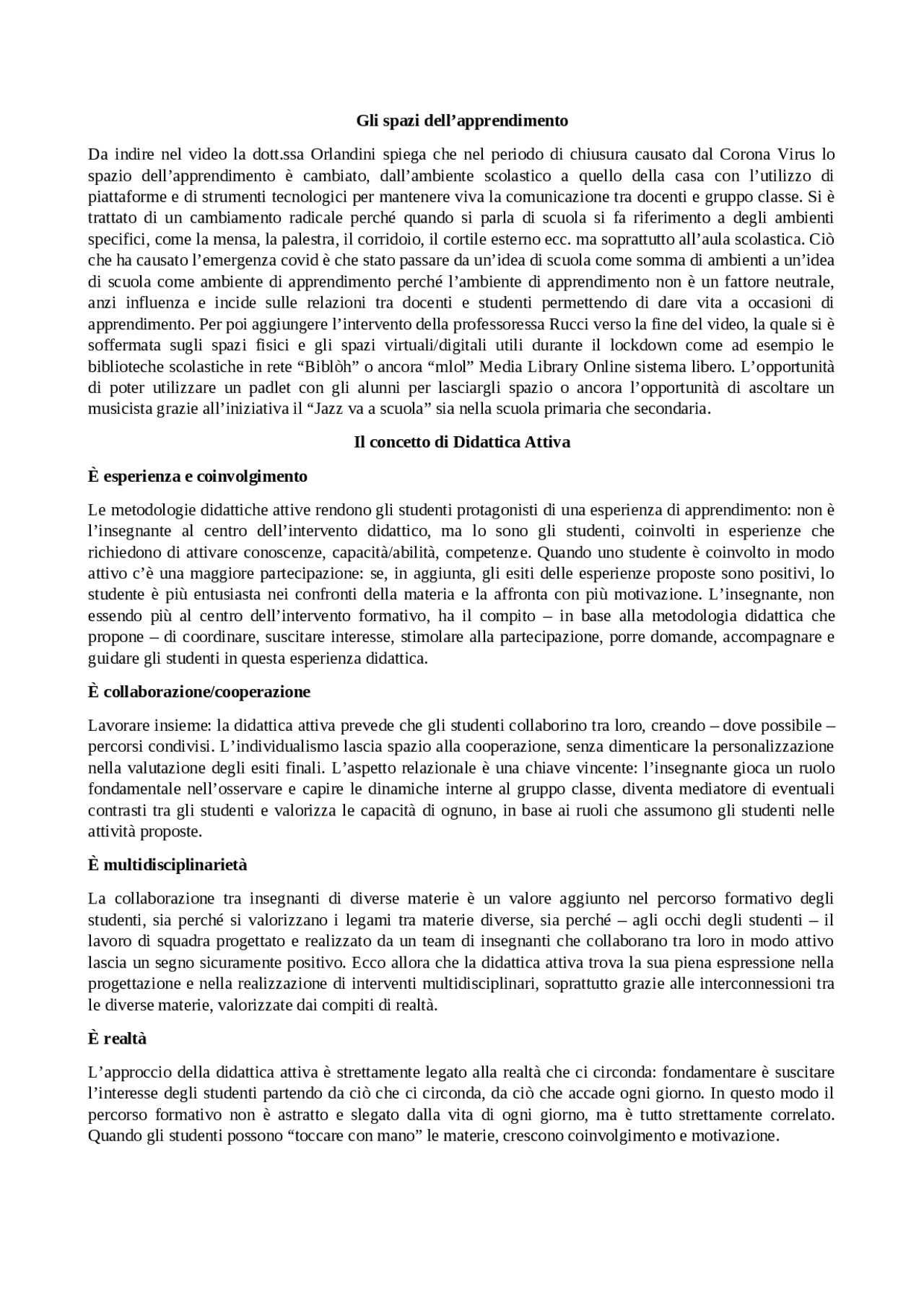 Gli Spazi Dellapprendimento Docsity