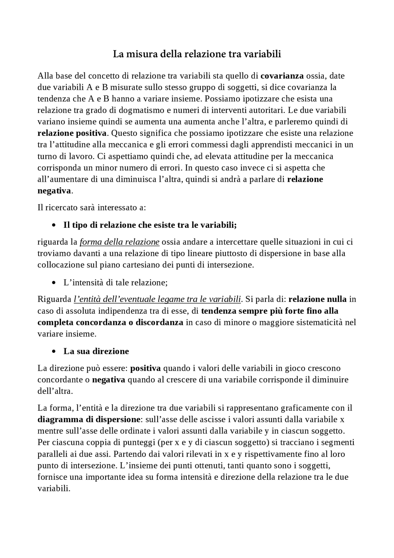 La Misura Della Relazione Tra Variabili Docsity