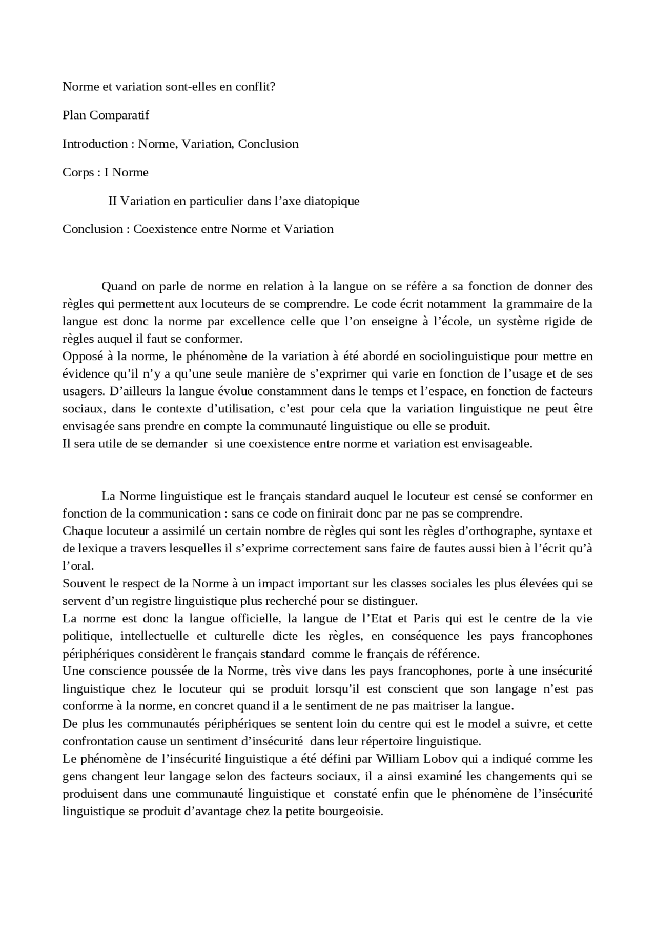 Normes Et Variation Du Francais Docsity