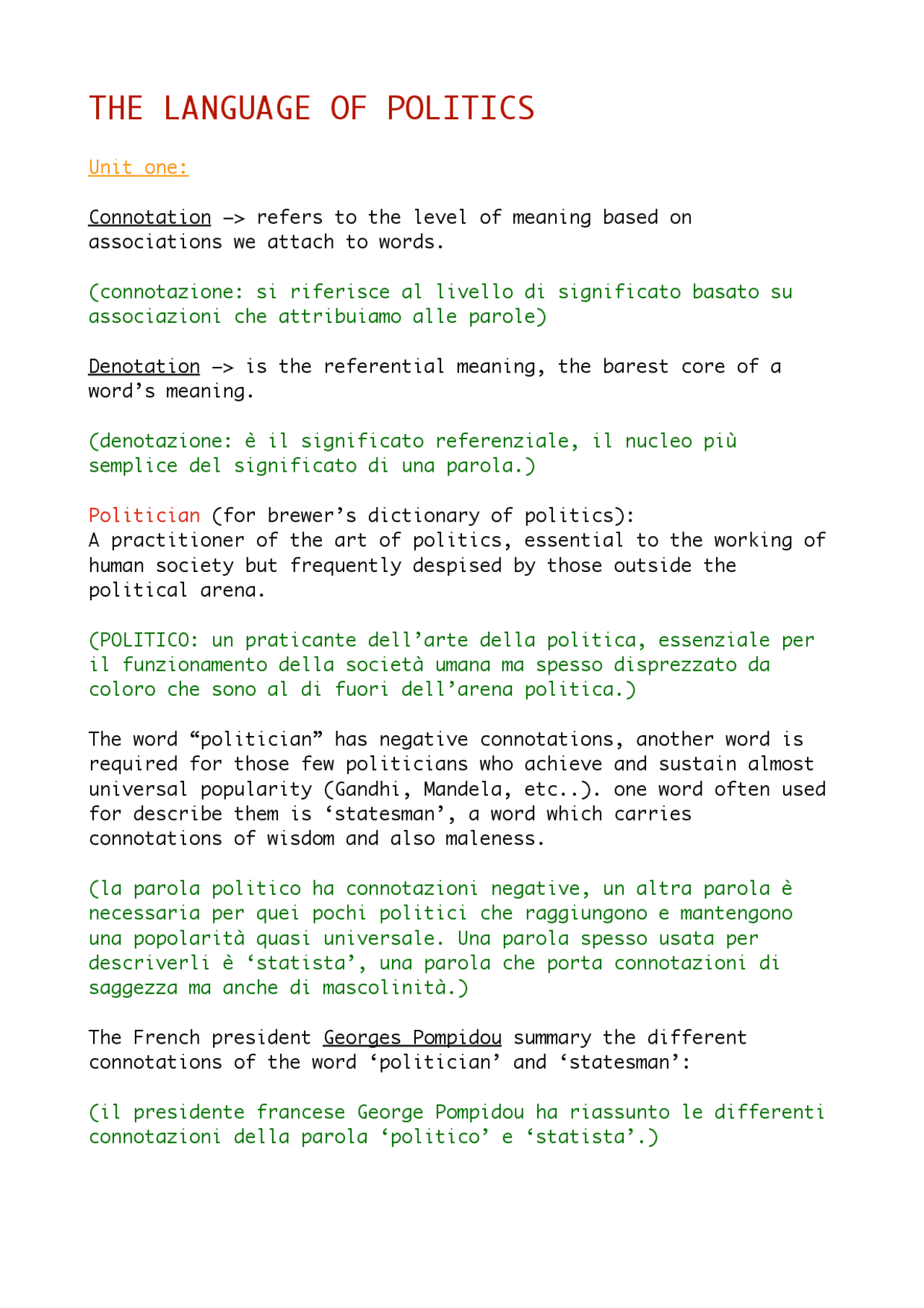 Riassunto del libro "the language of politics",con traduzione allegata. | Sbobinature di Lingua ...