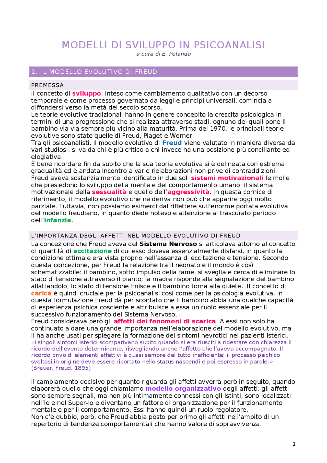 Modelli Di Sviluppo In Psicoanalisi Pelanda Riassunto Docsity