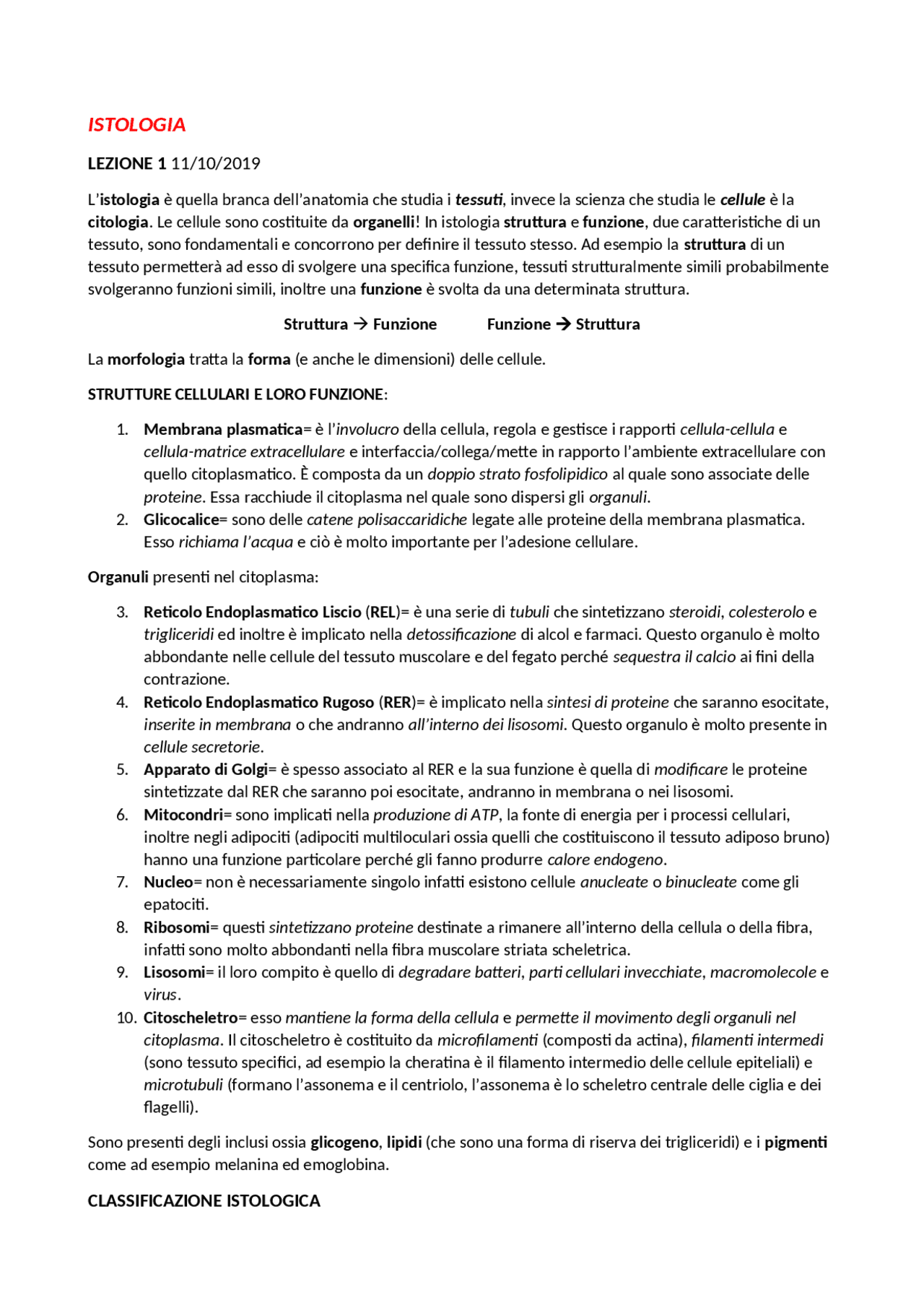 Istologia Riassunto Completo Docsity