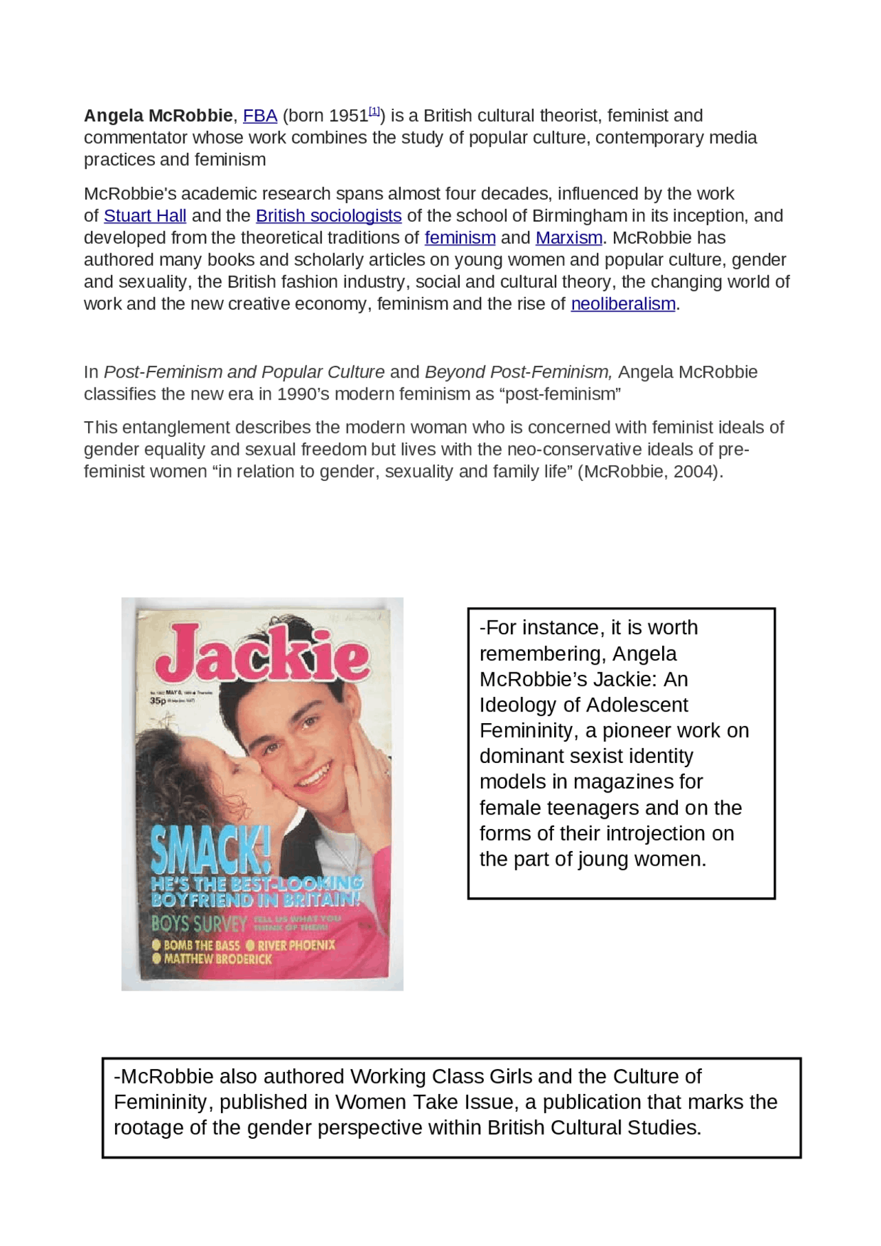 Angela mcrobbie- lingua inglese - Docsity