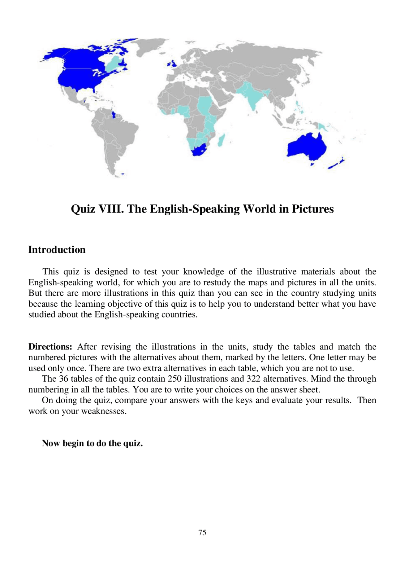 Quiz . The English-Speaking World in Pictures - Docsity
