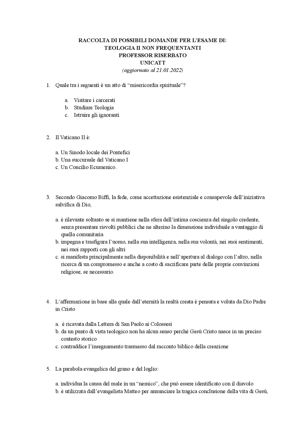 Teologia Ii Domande Desame Docsity