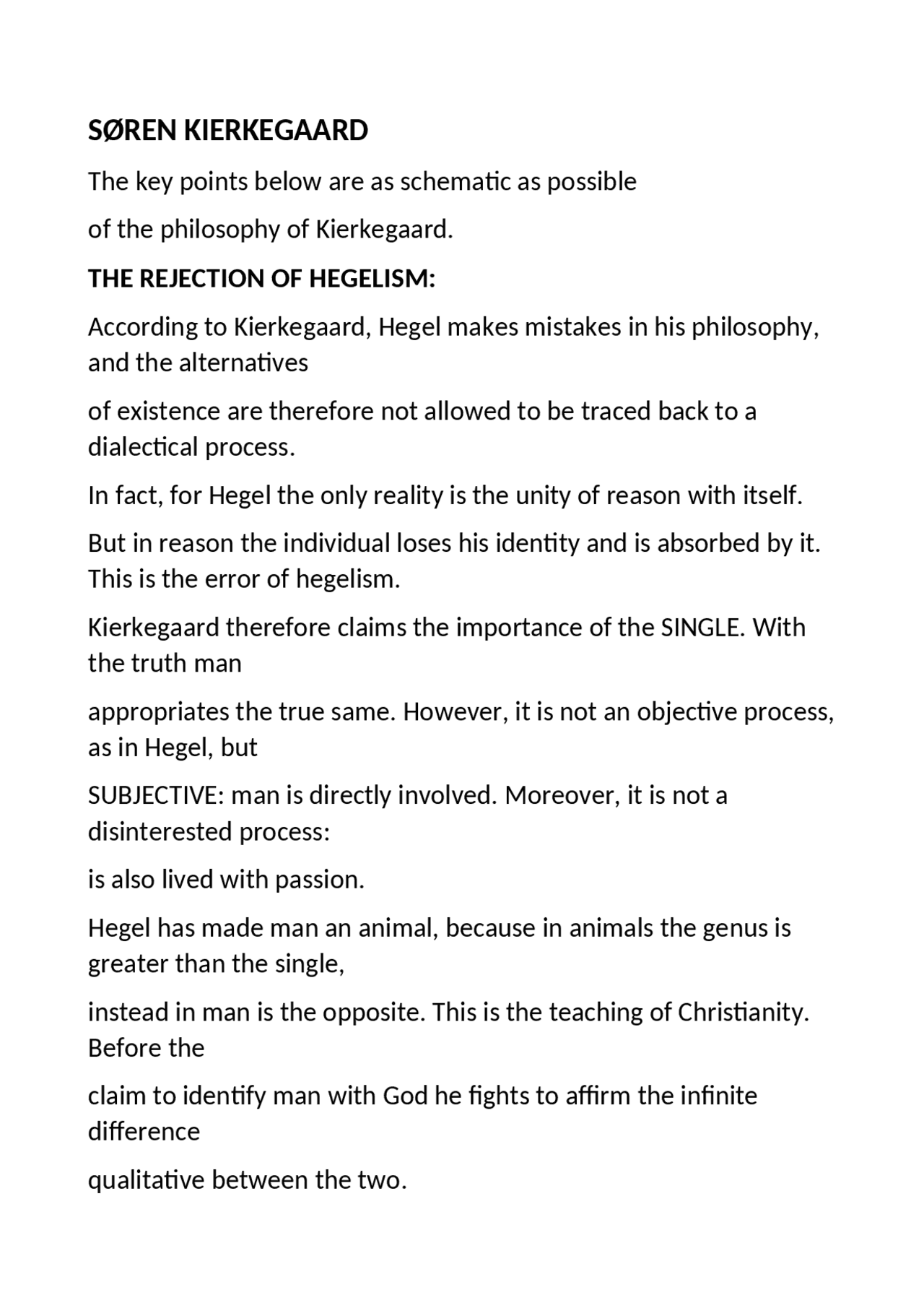 SØren Kierkegaard Filosophy Docsity