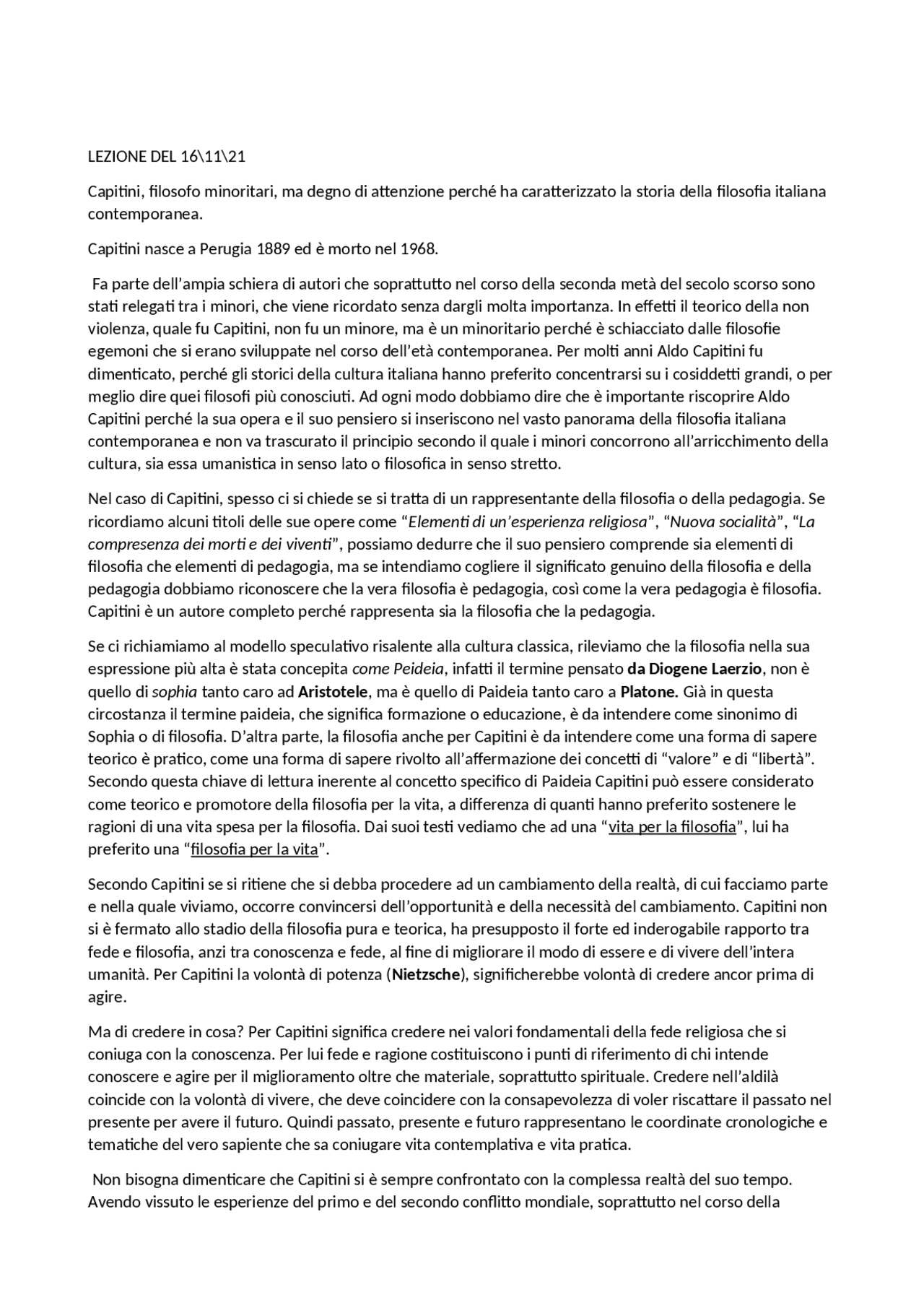 Aldo Capitini Filosofo Della Nonviolenza Docsity