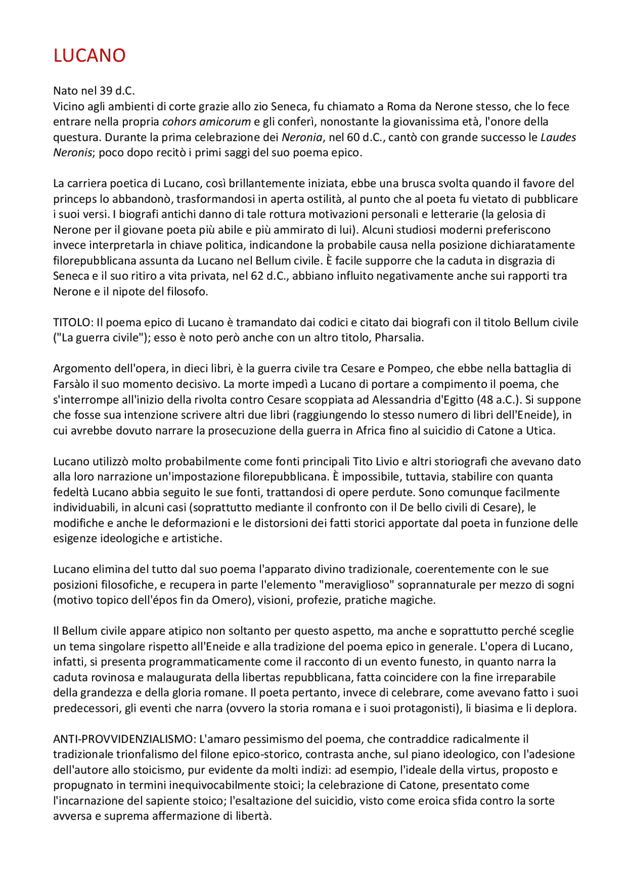 Appunti Testi E Teoria Lucano E Persio Appunti Di Latino Docsity