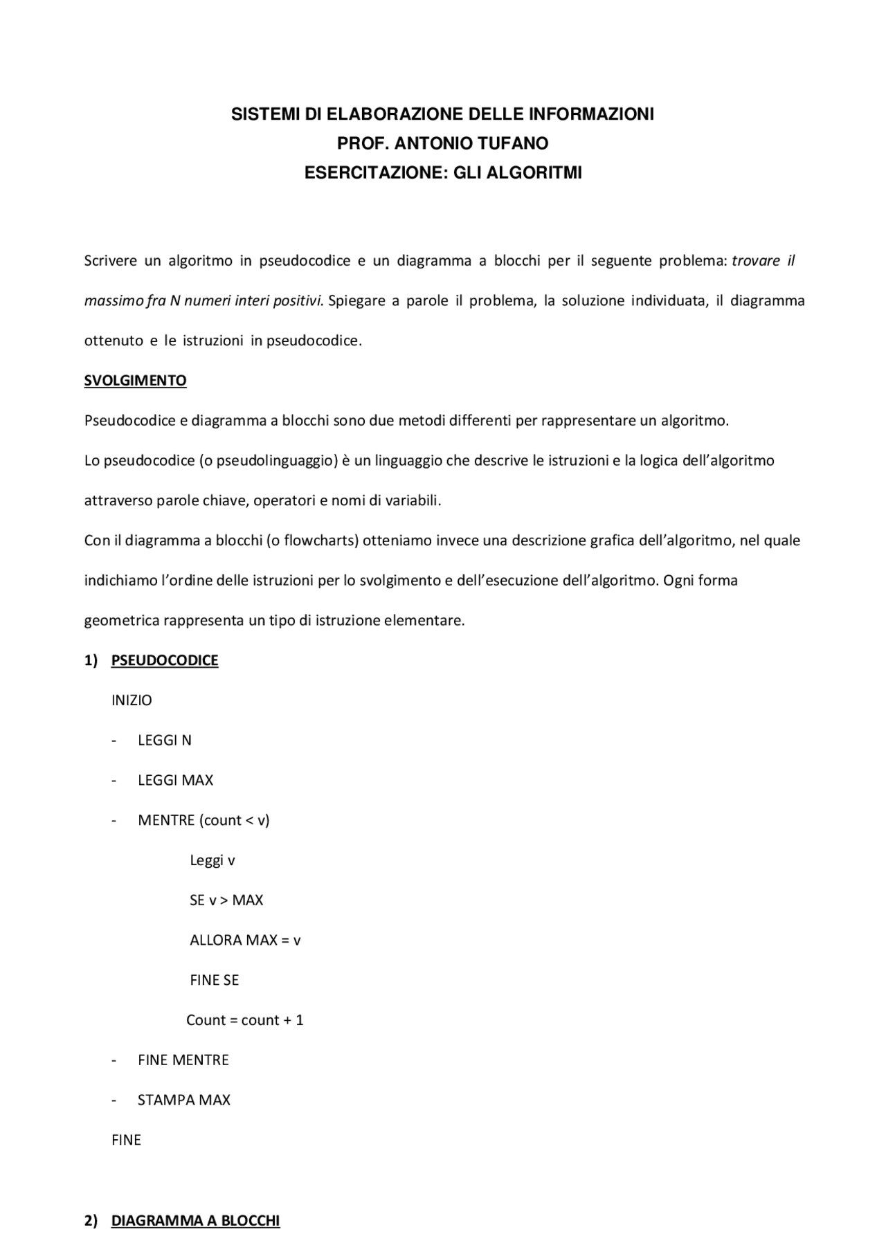 Elaborato Algoritmi Sistemi Di Elaborazione Delle Informazioni Docsity