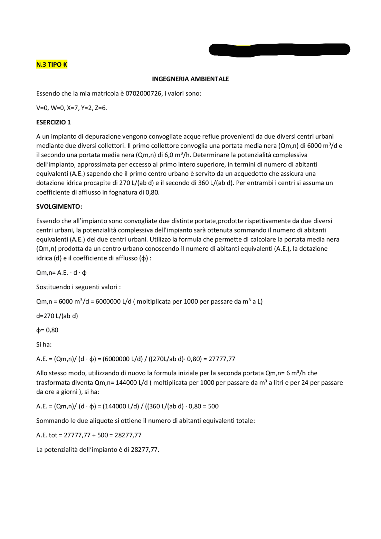 Elaborato 3 Di Ingegneria Ambientale Docsity