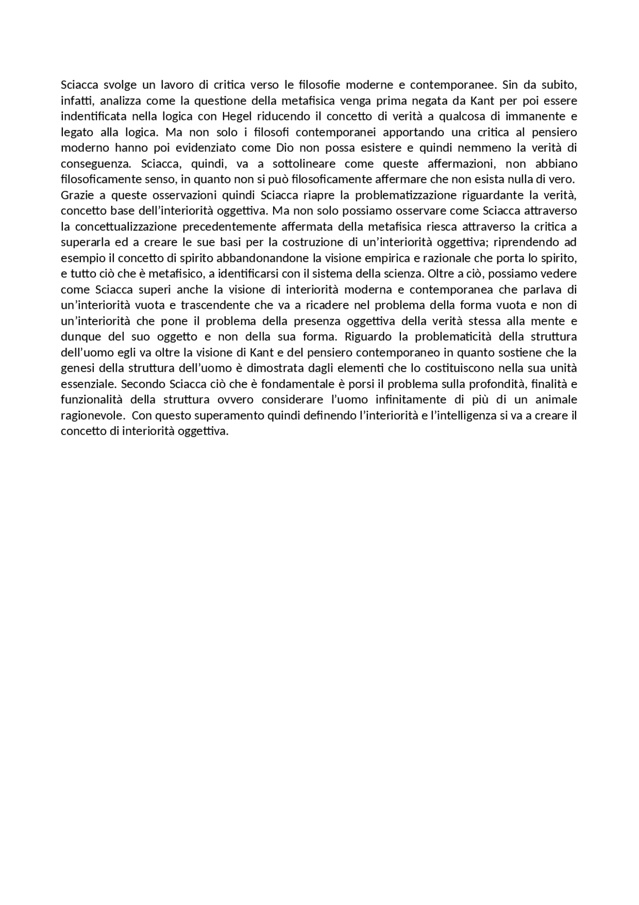 Sciacca E La Critica Ai Contemporanei Docsity