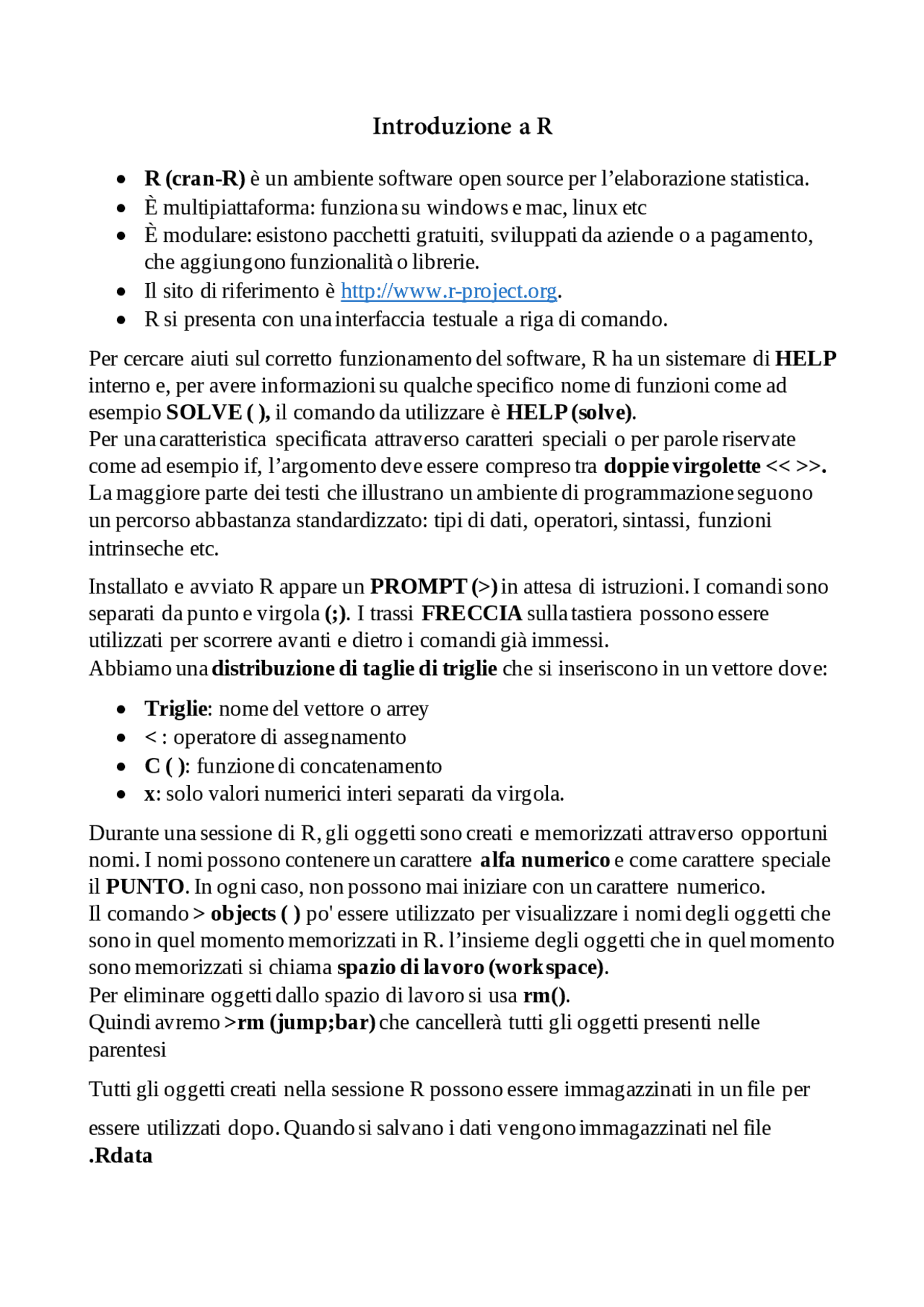 Lezione Introduzione A R Docsity