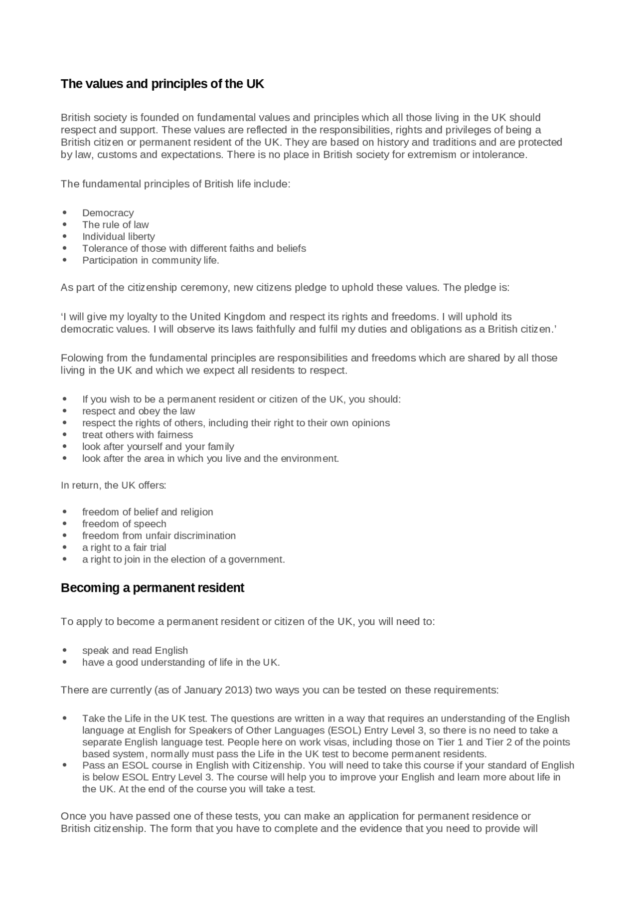 The values and principles of the UK - Docsity