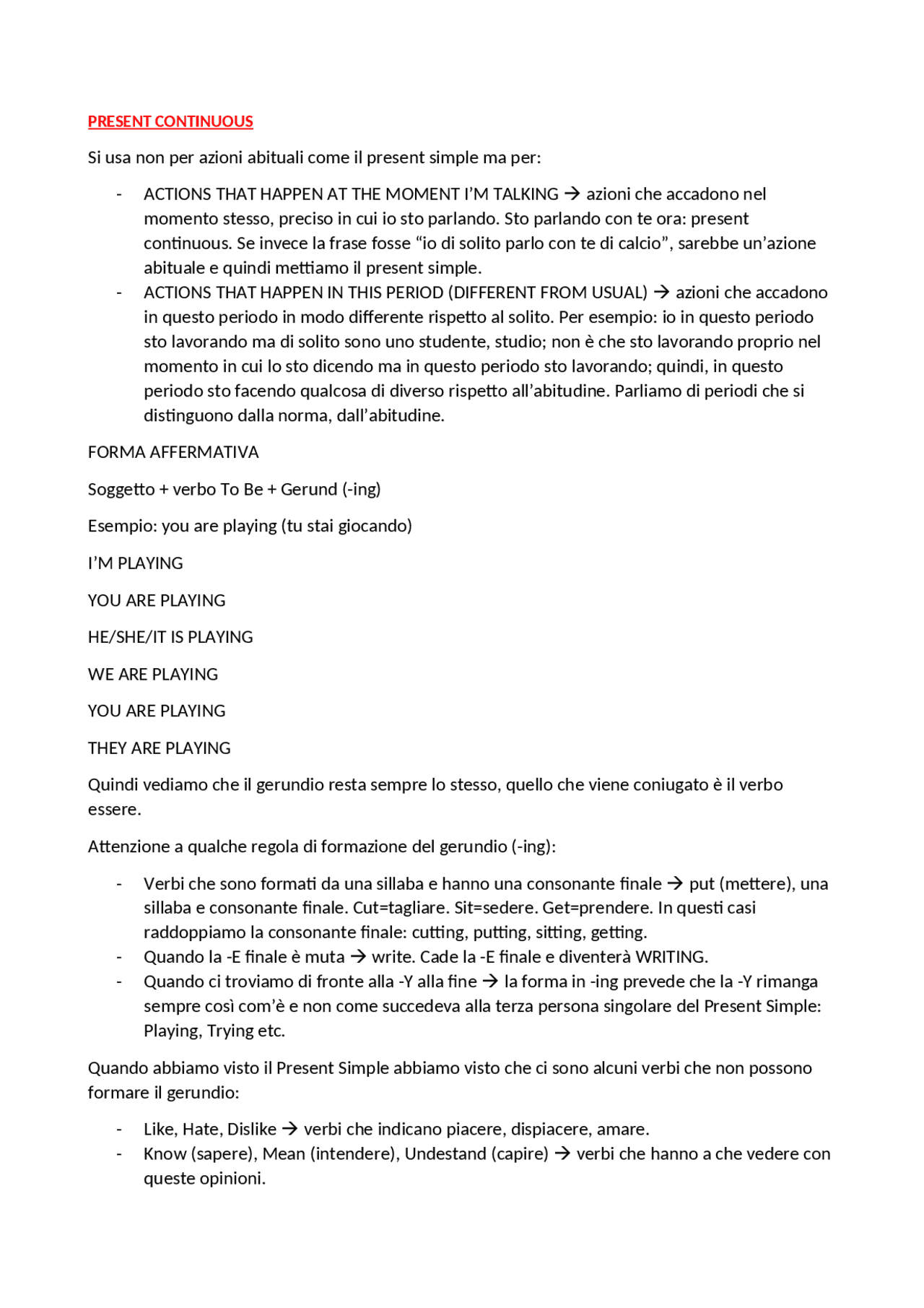 Present Continuous Appunti Docsity
