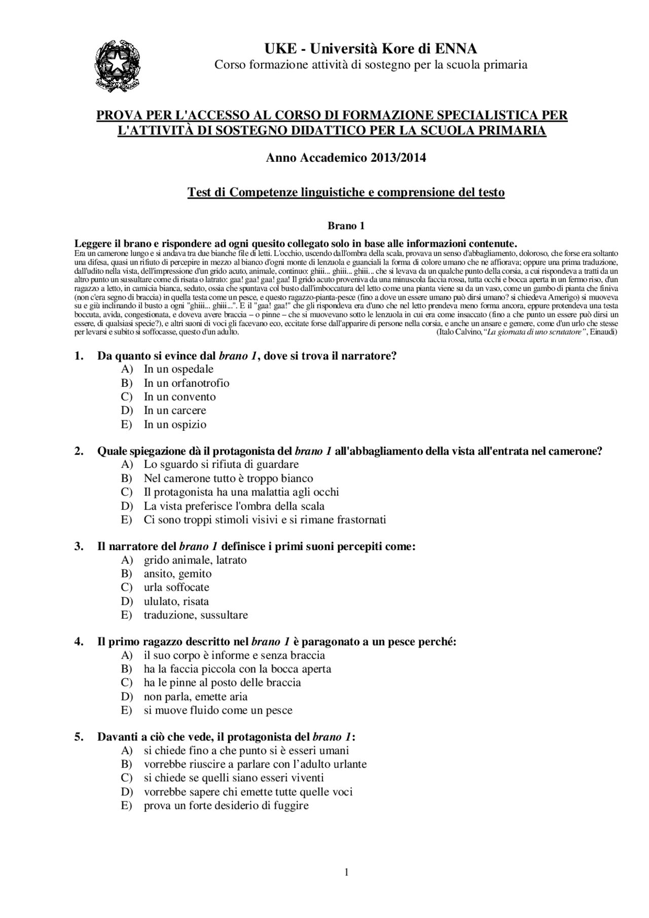 Tfa Sostegno Uni Enna I Ciclo Docsity