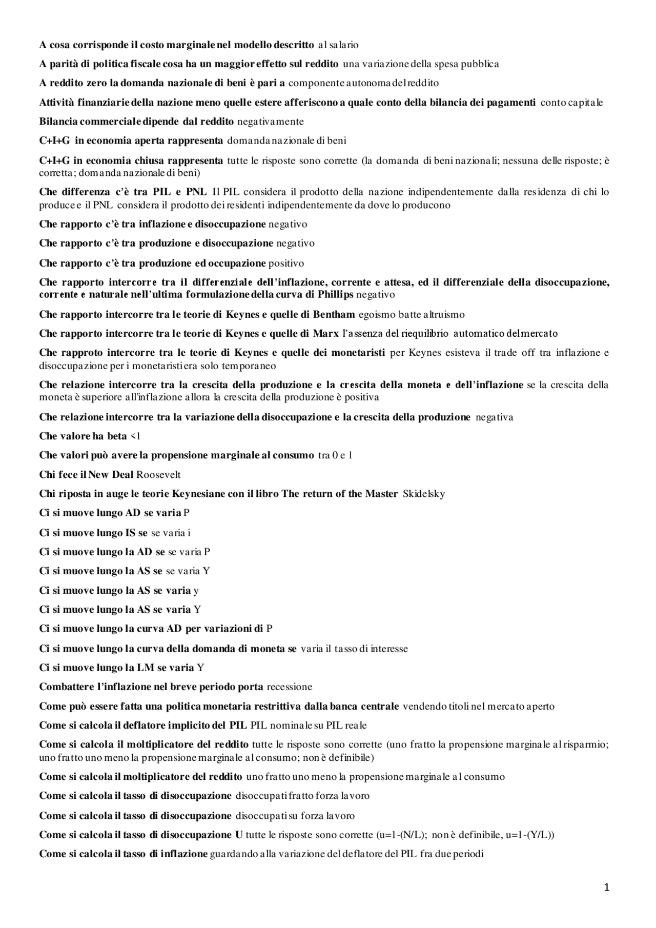 Macroeconomia Domande Chiuse E Aperte Economia Ecampus Docsity