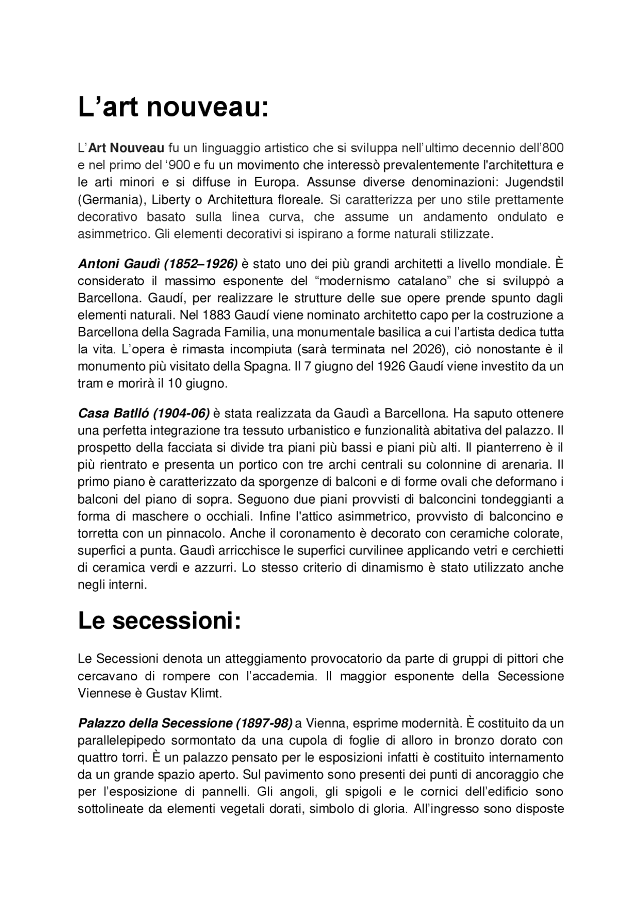 Art Nouveau E Secessioni Riassunti Docsity