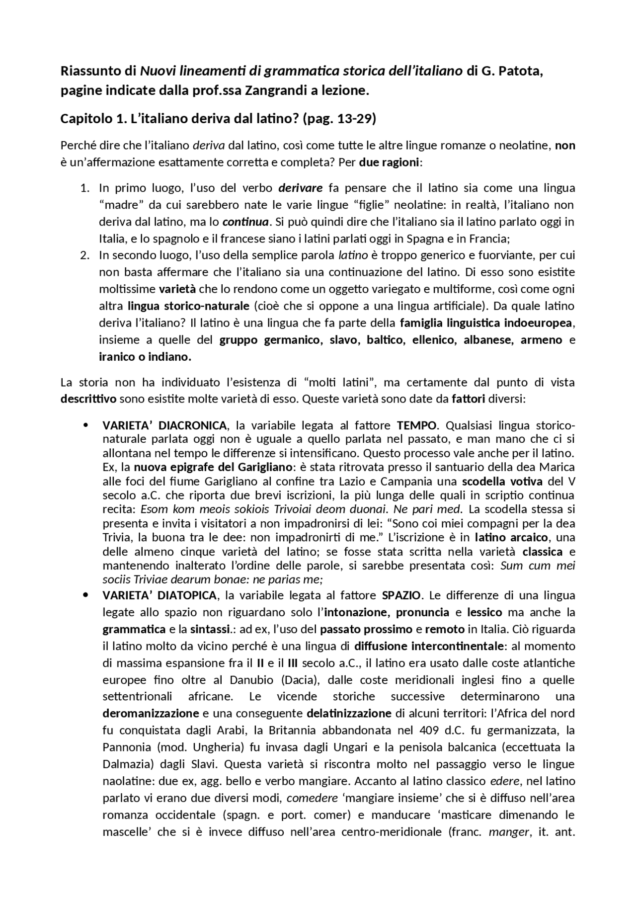 Riassunto Di Nuovi Lineamenti Patota Docsity