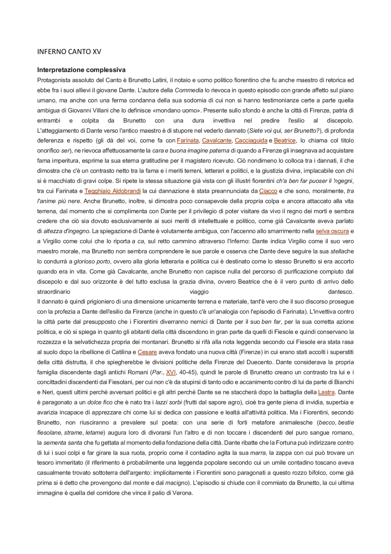 Canto XV Inferno Dante Alighieri - Docsity