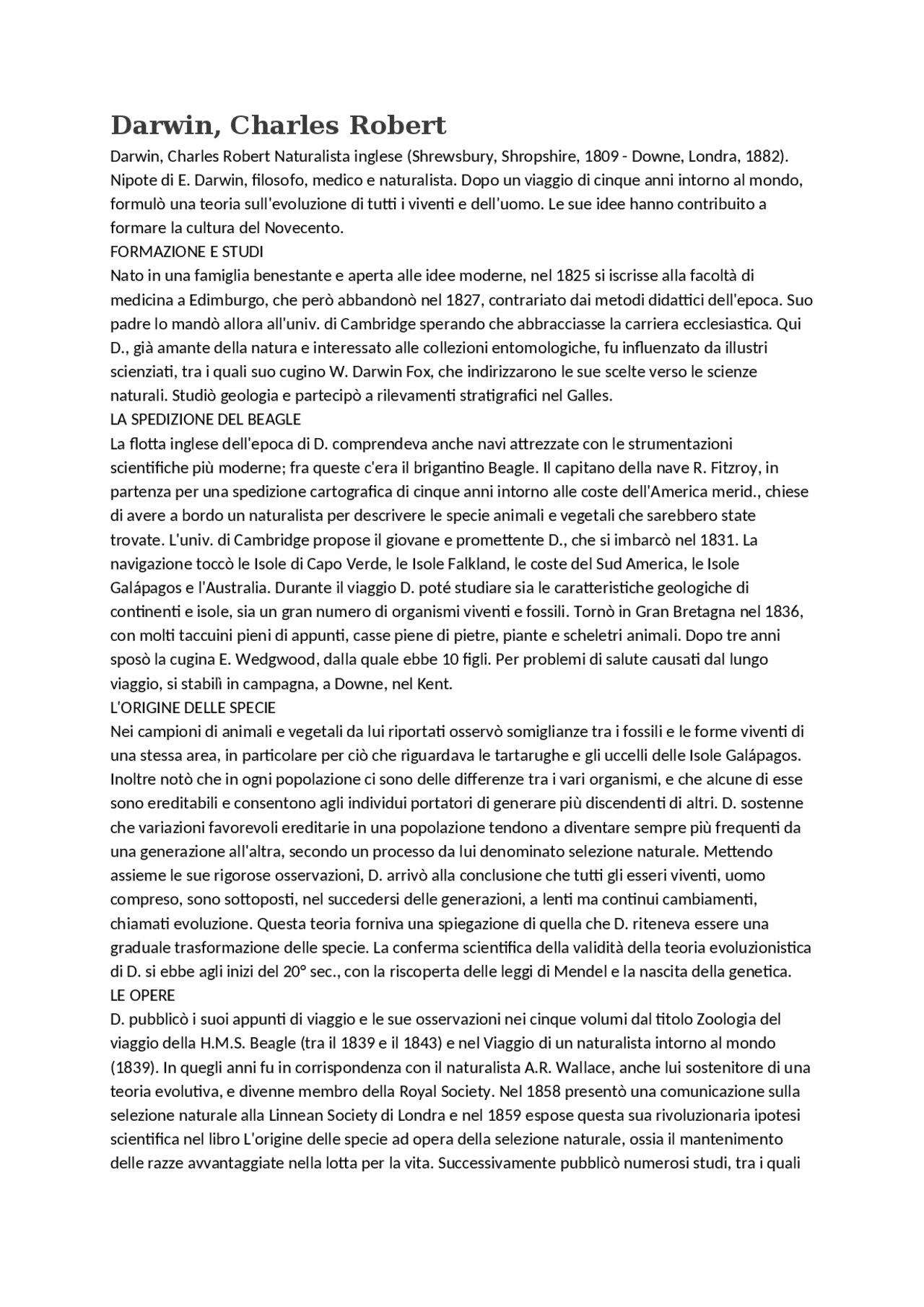 Charles Darwin presentation - Docsity