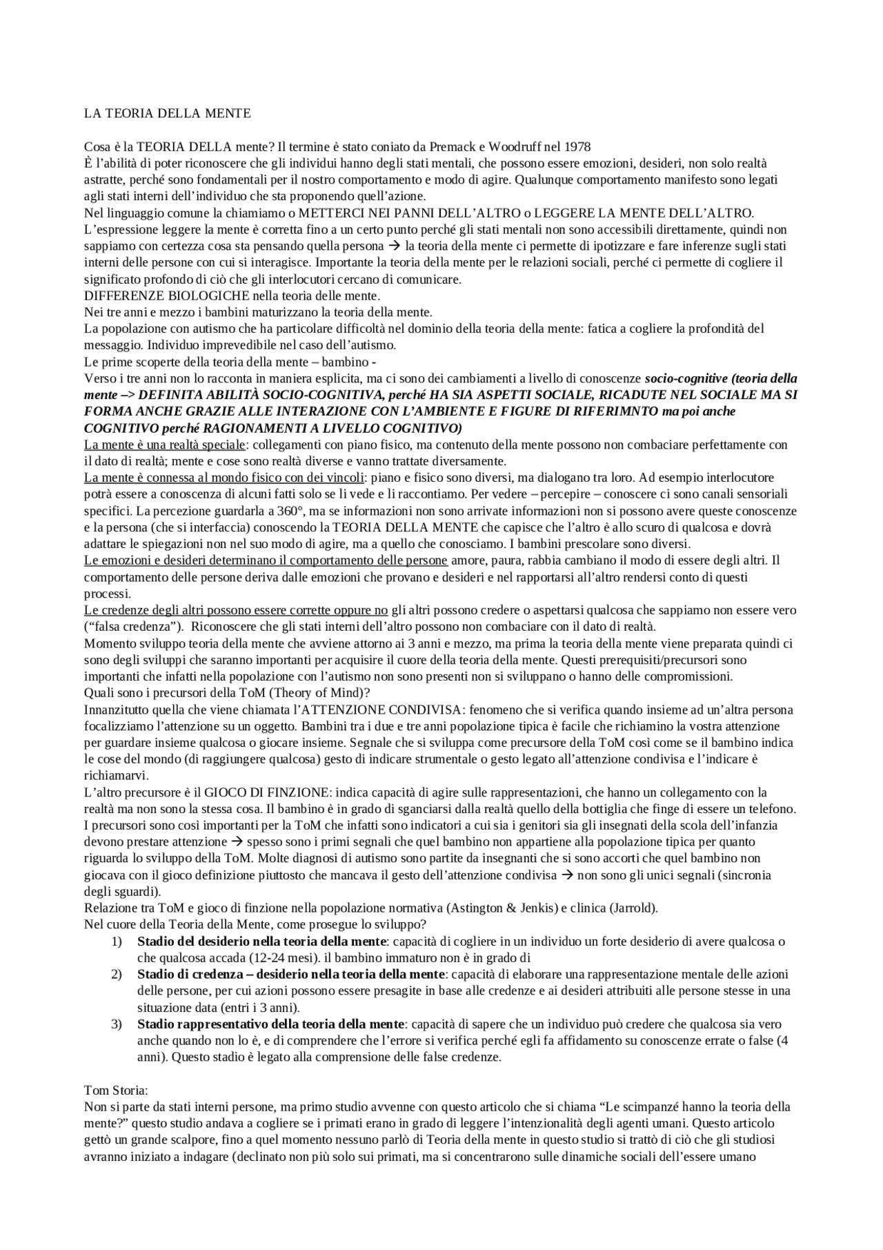 Appunti Teoria Della Mente Docsity