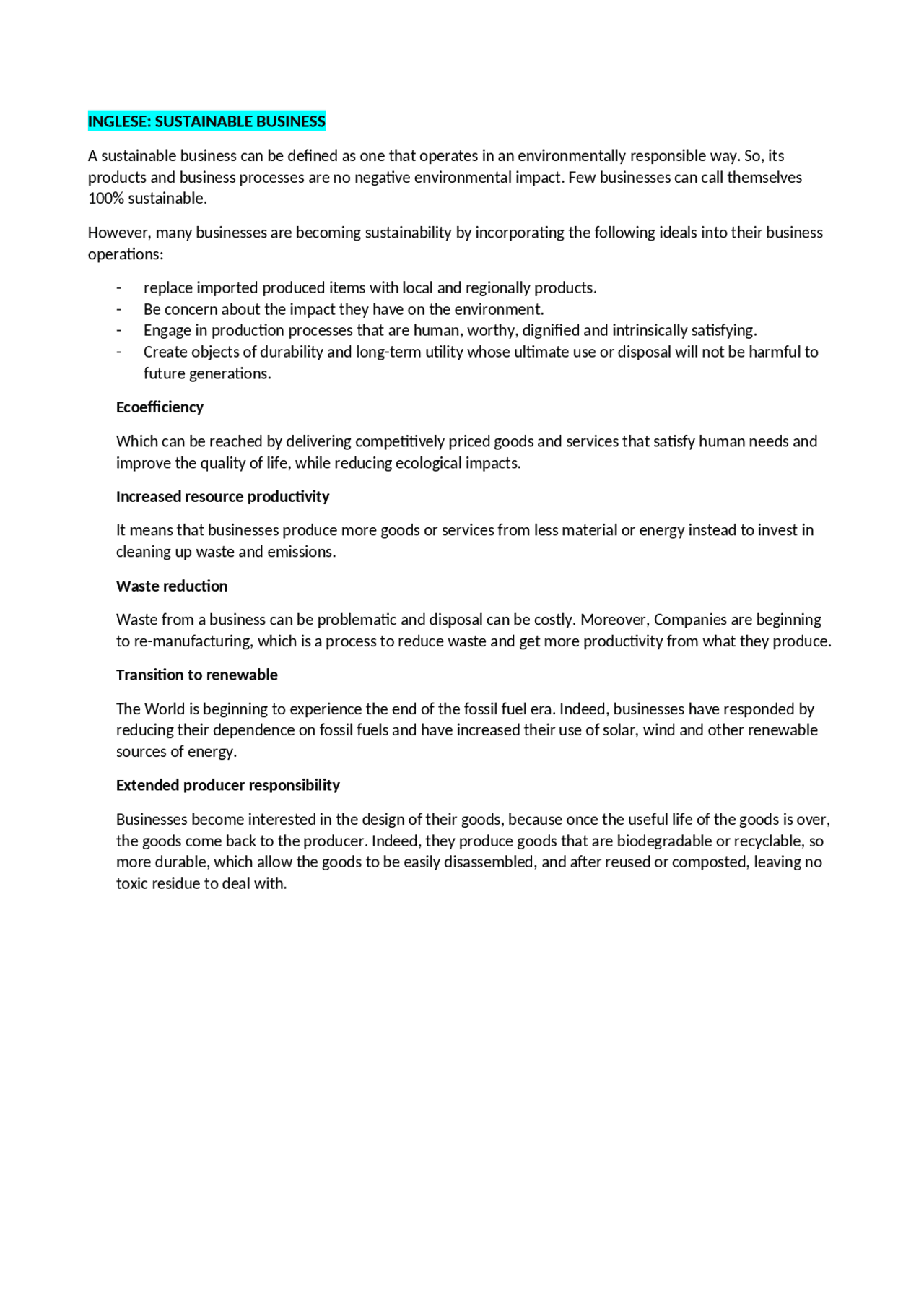 Sustainable Business Docsity