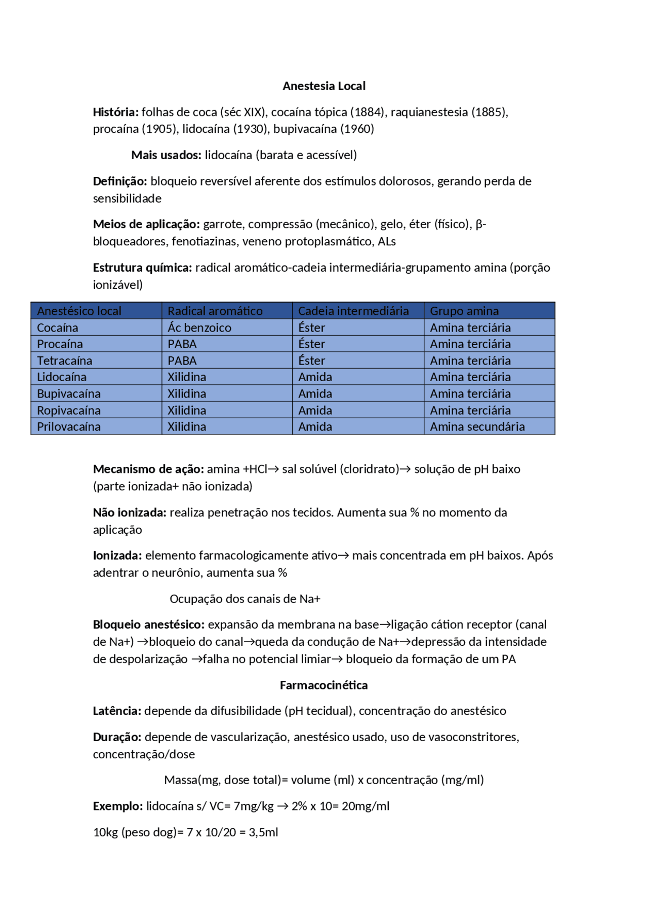Anestesia Local Resumo Docsity