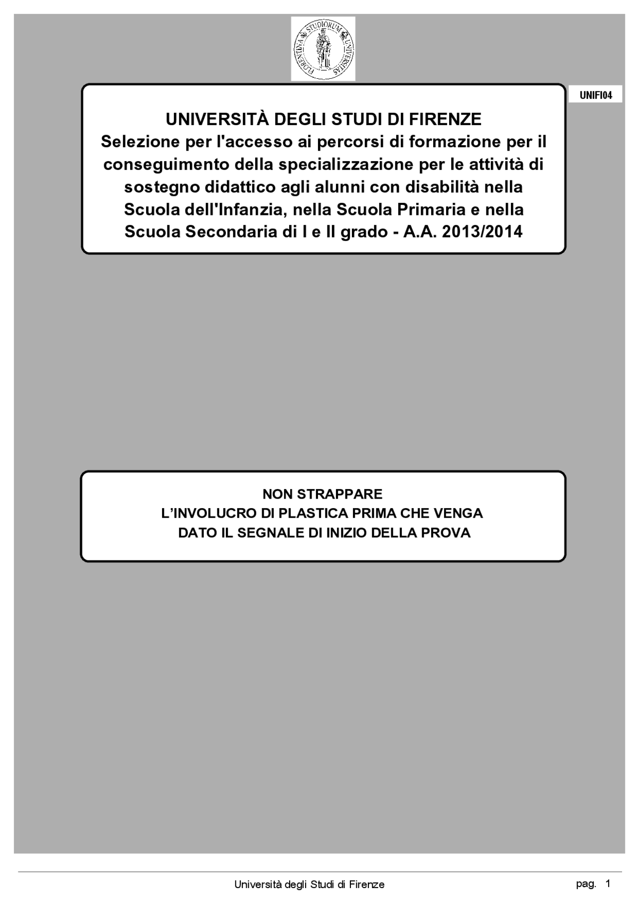 Tfa Sostegno Uni Firenze I Ciclo 2013 Ogni Ordine E Grado Docsity