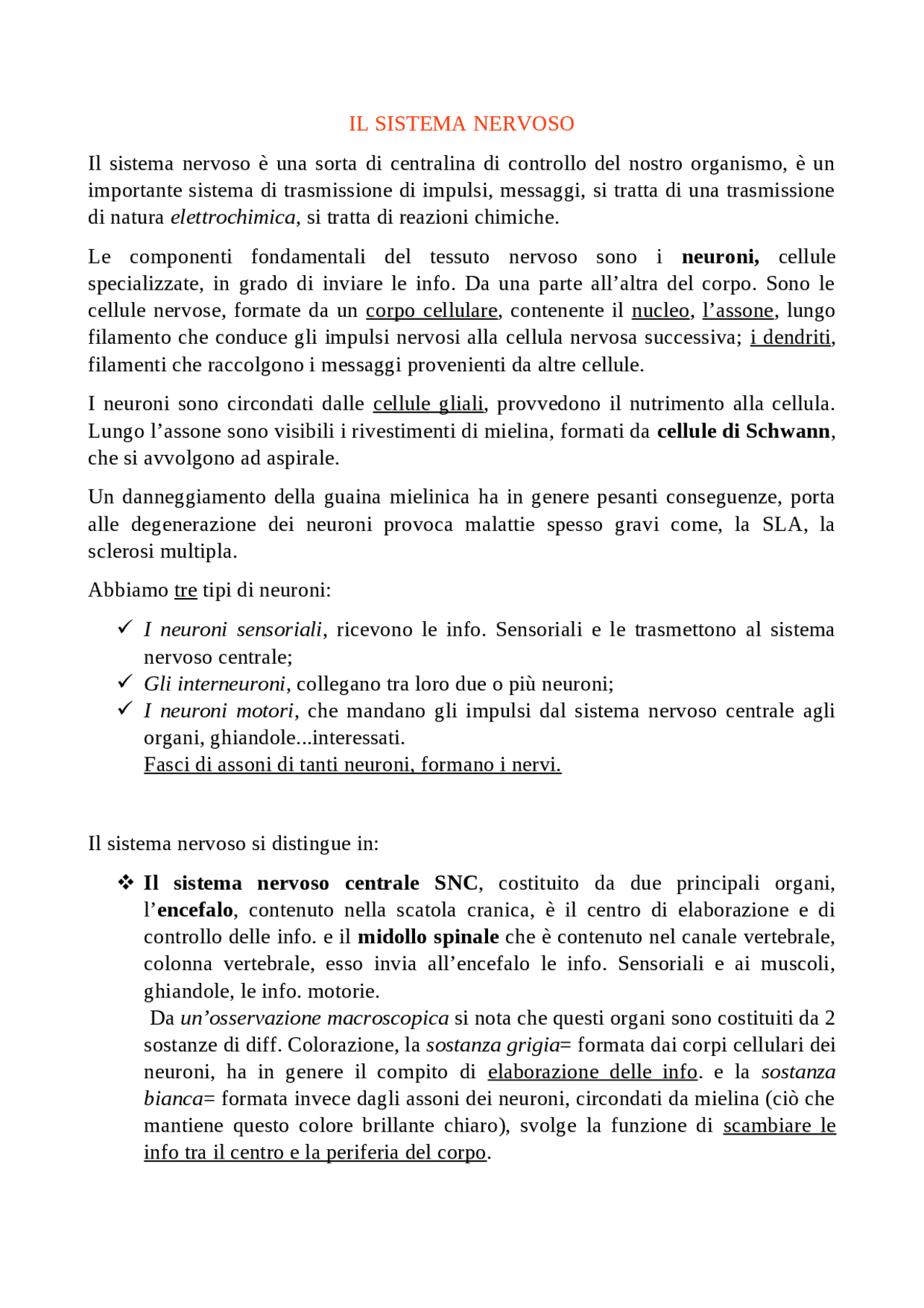 Il Sistema Nervoso Scienze Docsity