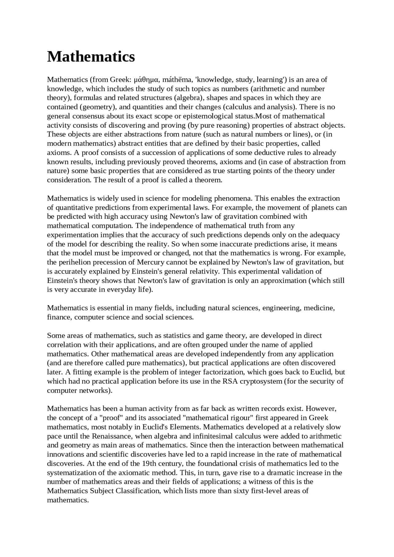 Mathematics English Docsity