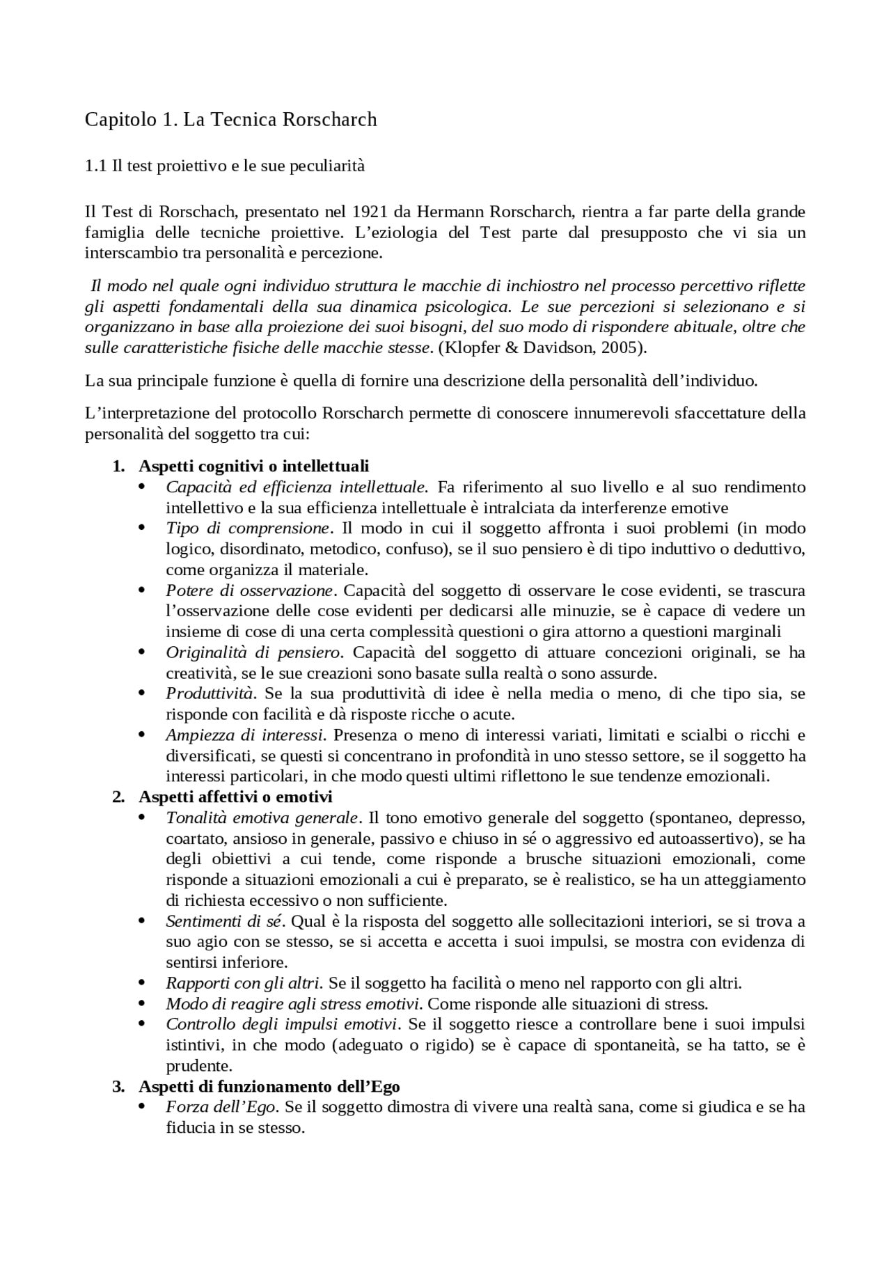 Capitolo 1 tesi di laurea in psicodignostica - Docsity