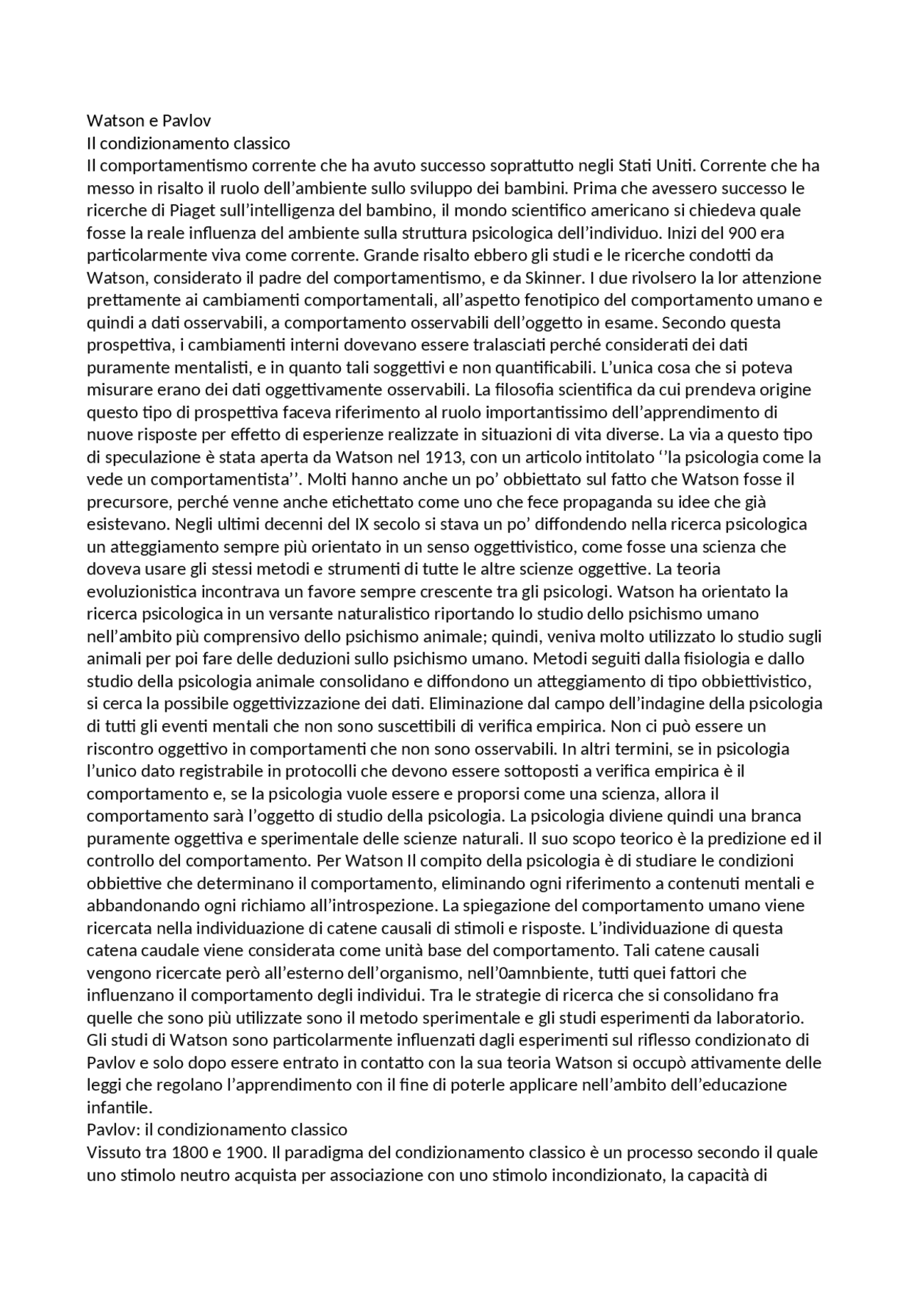 Ambiente E Sviluppo Il Condizionamento Classico Docsity