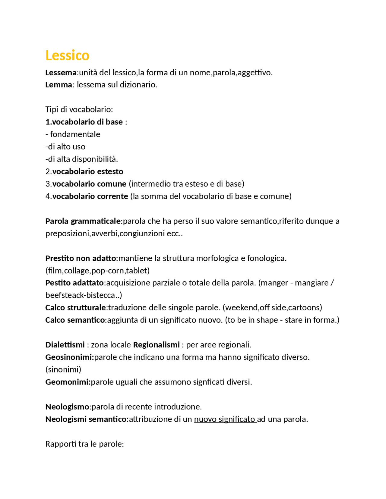 Lessicomorfologialingua Docsity