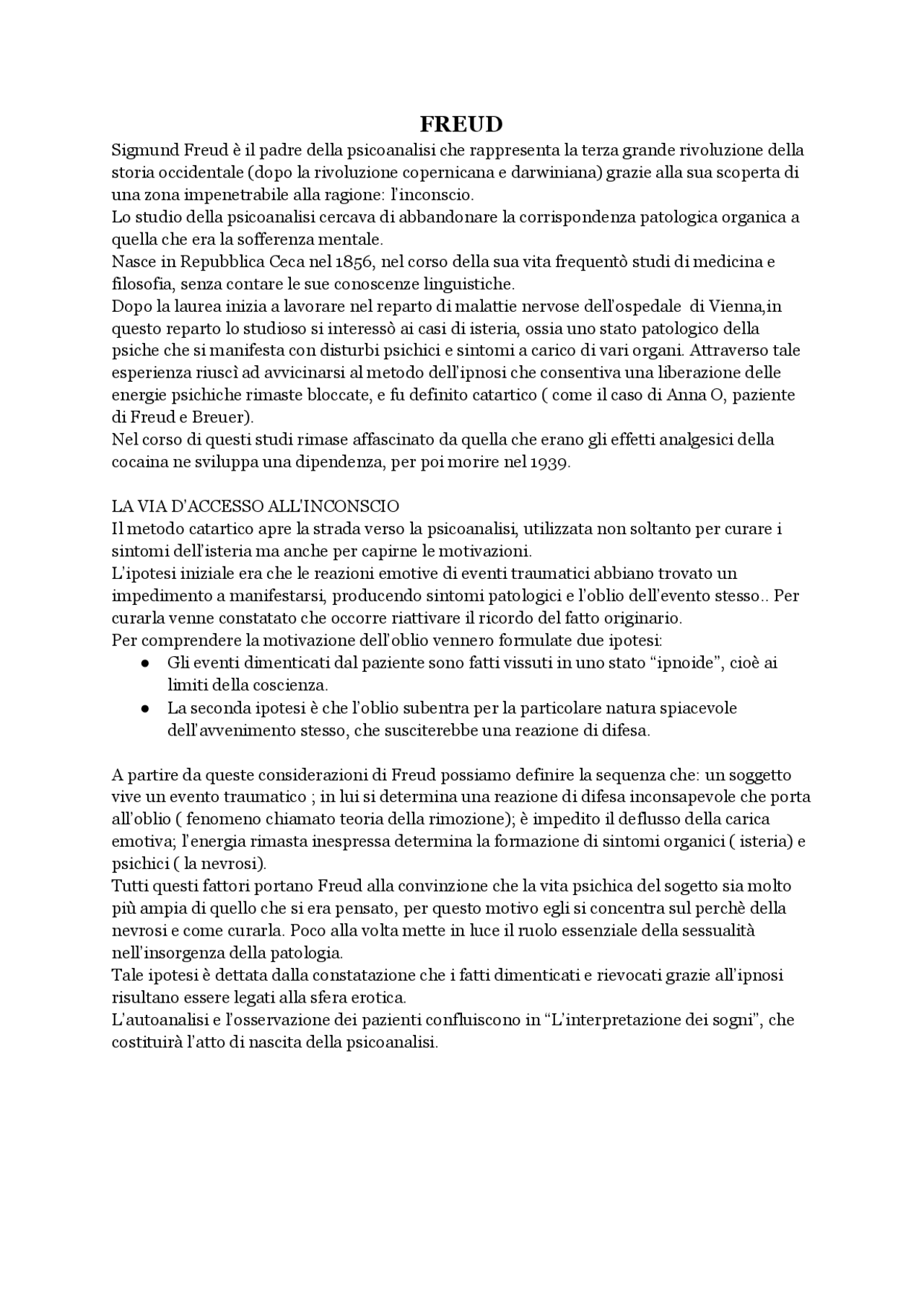 Riassunto Vita E Opere Freud Docsity