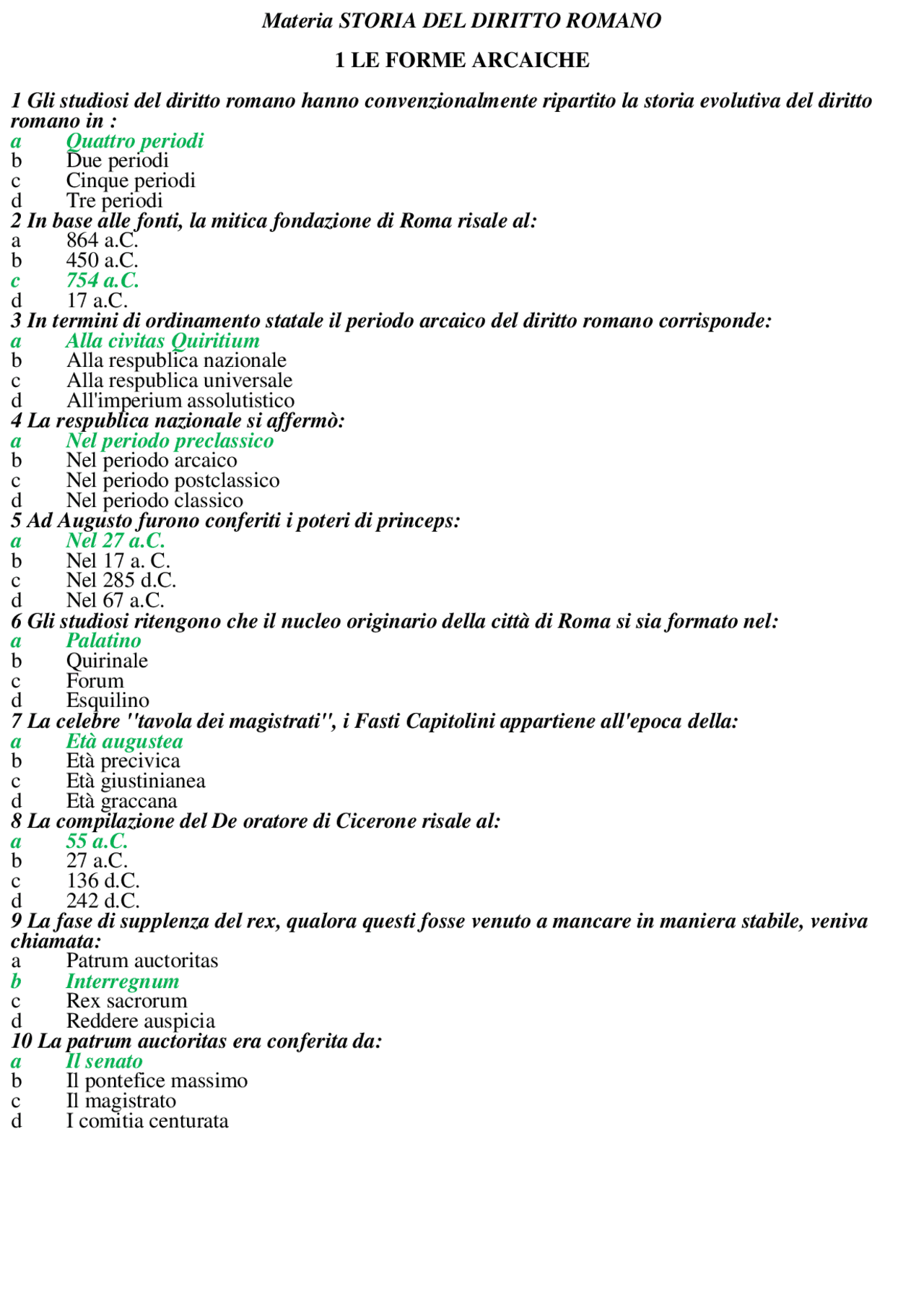 Diritto Romano Domande E Risposte Docsity