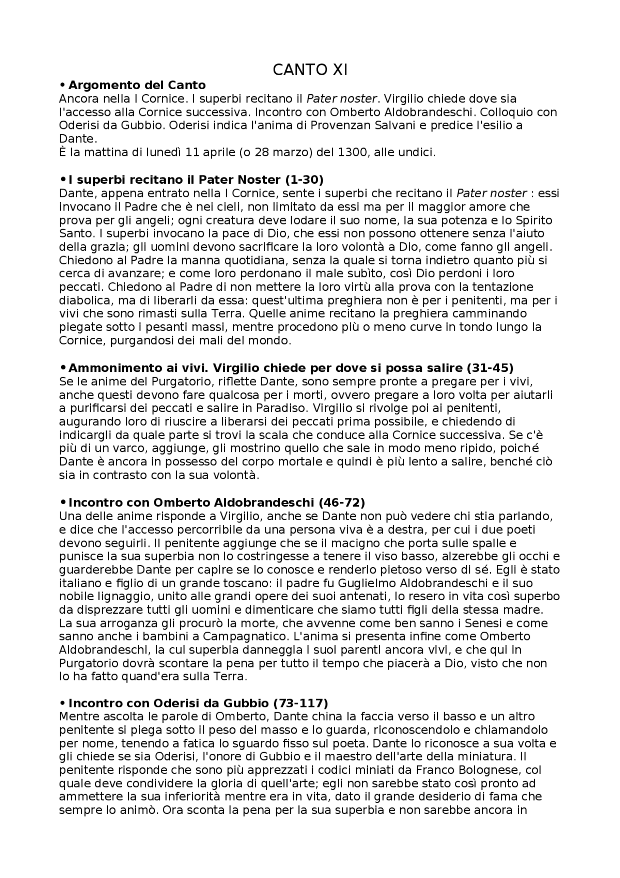 PURGATORIO - UNDICESIMO CANTO - Docsity