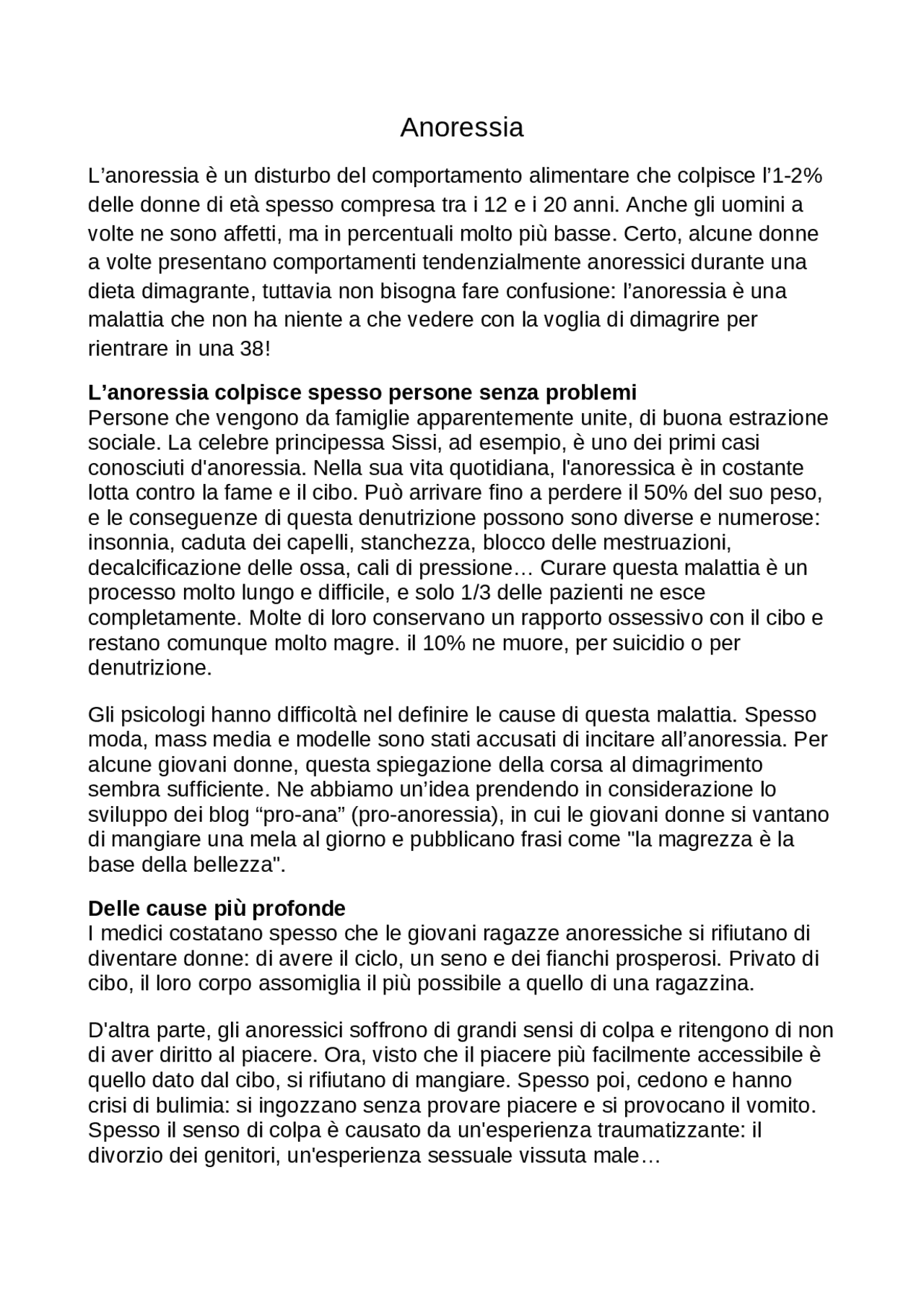 Appunti Sullanoressia Docsity