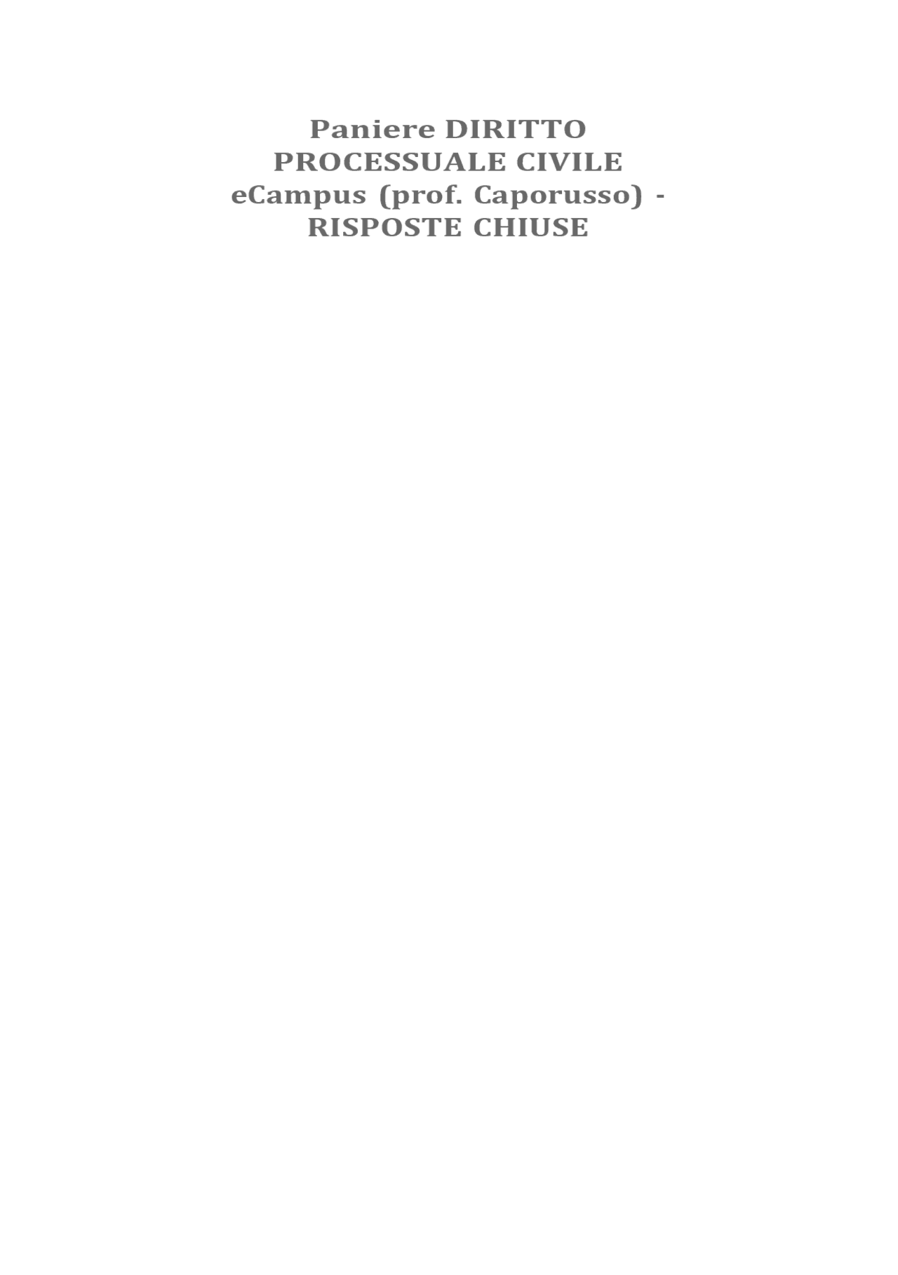 Paniere Diritto Processuale Civile Risposte Chiuse Docsity