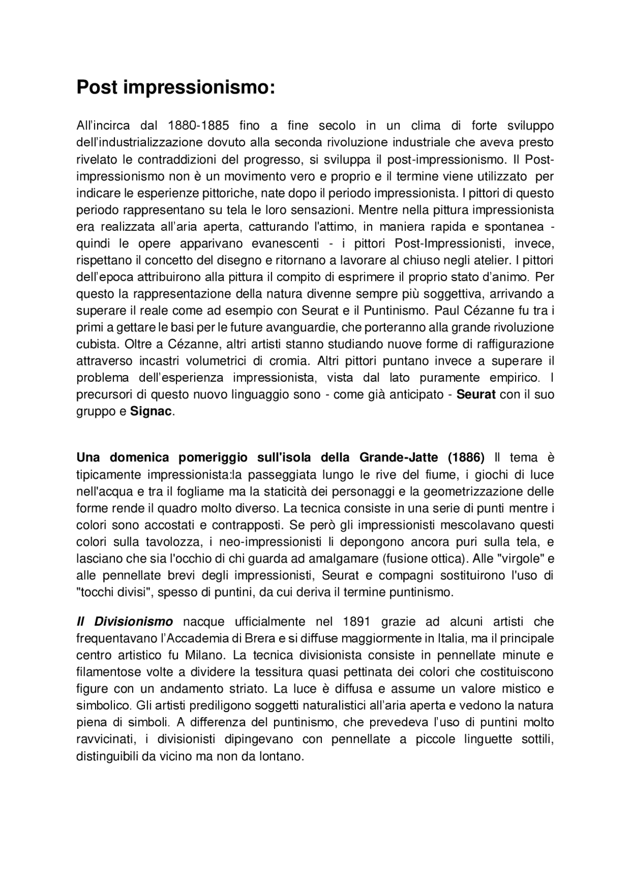 Post Impressionismo Riassunti Docsity