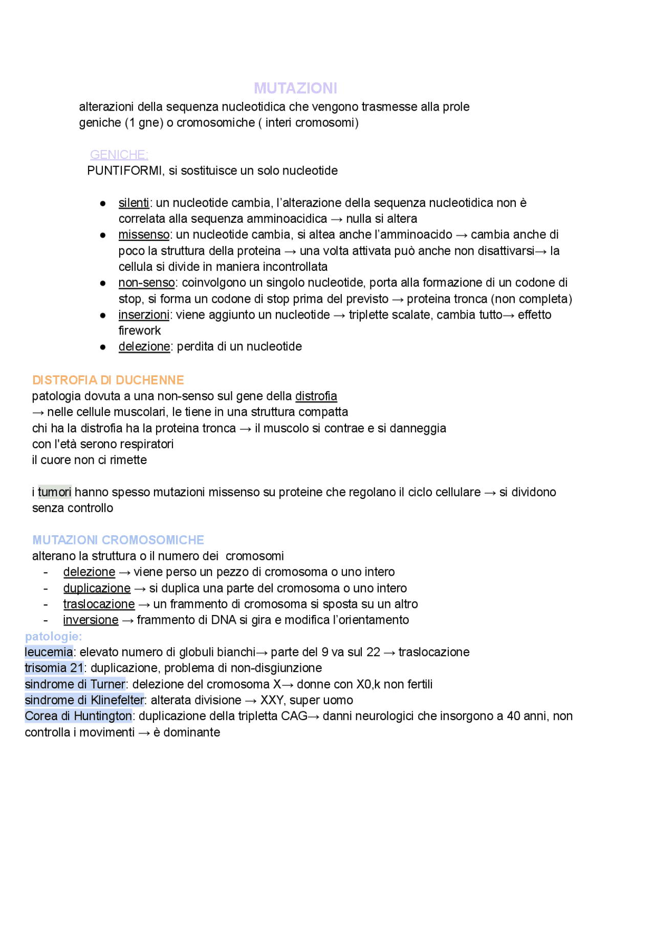 Mutazioni Geniche E Cromosomiche Docsity