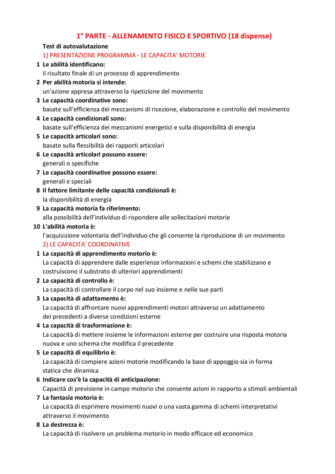 Test Teorie E Metodologie Dellallenamento Docsity