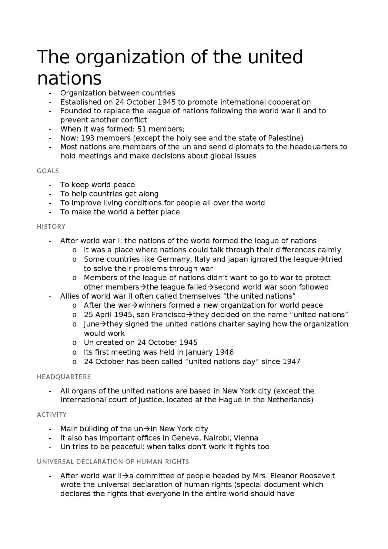 The Organization of the United Nations, educazione civica lingua ...