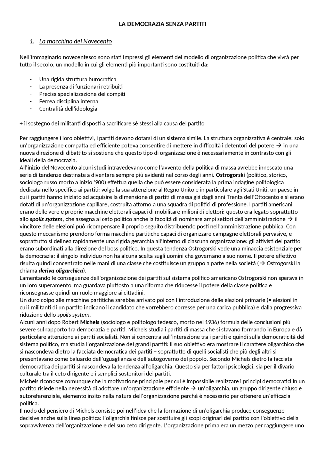 La Democrazia Senza Partiti Riassunto Docsity