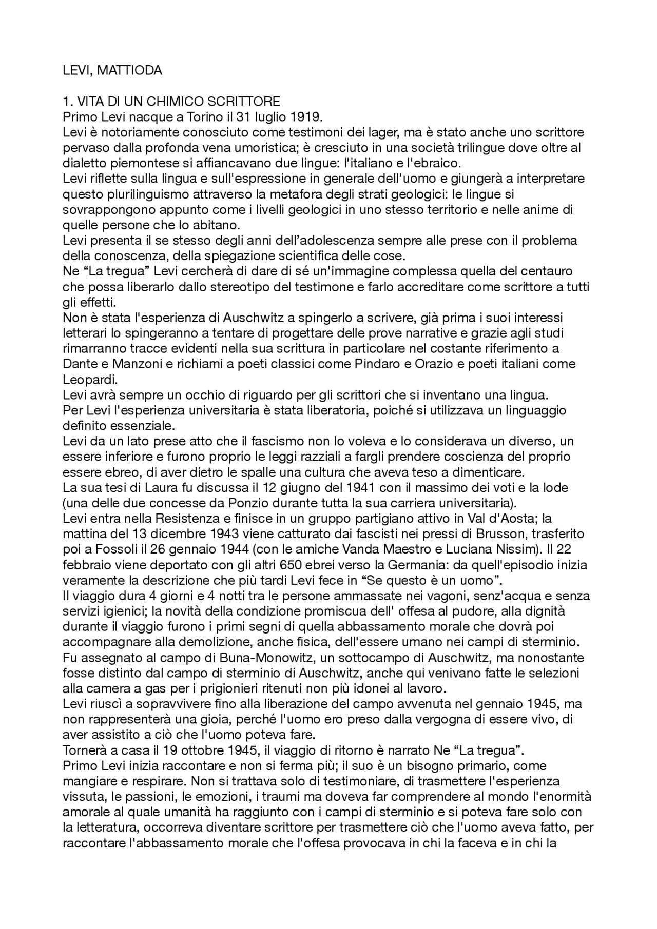 Riassunto Di Levi Mattioda Docsity