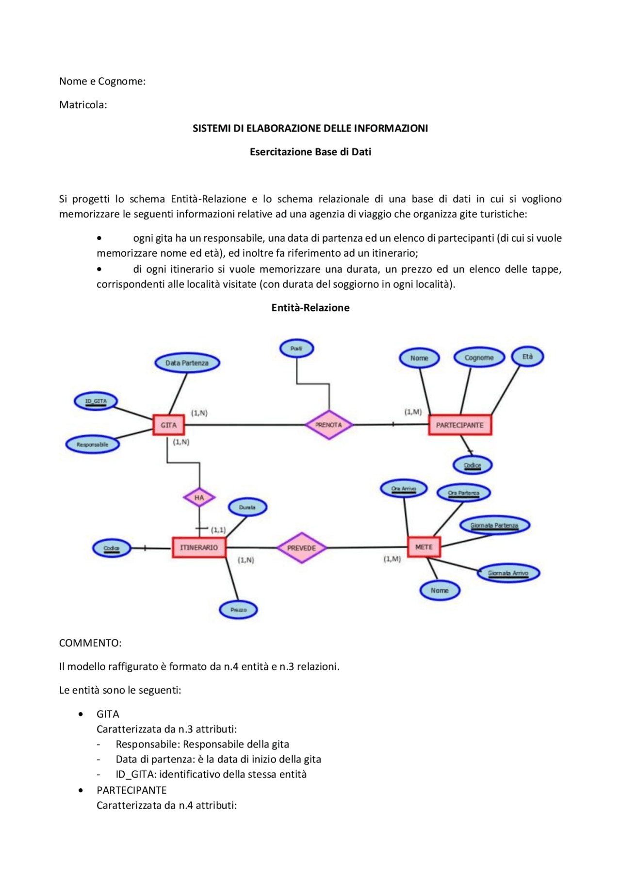 Elaborato n.1 Base di Dati - SISTEMI DI ELABORAZIONE DELLE INFORMAZIONI ...