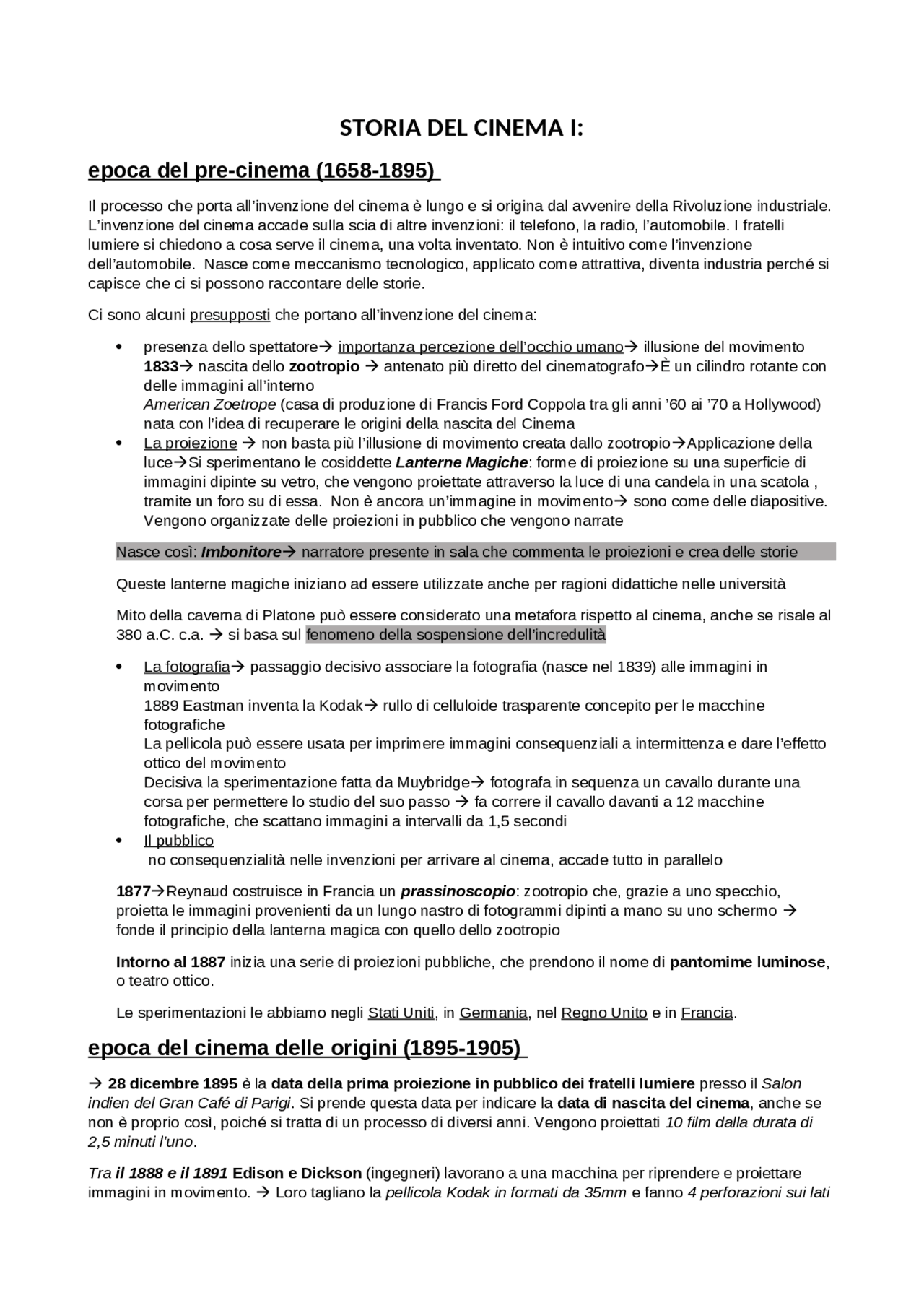 Storia Del Cinema Modulo 1 Docsity
