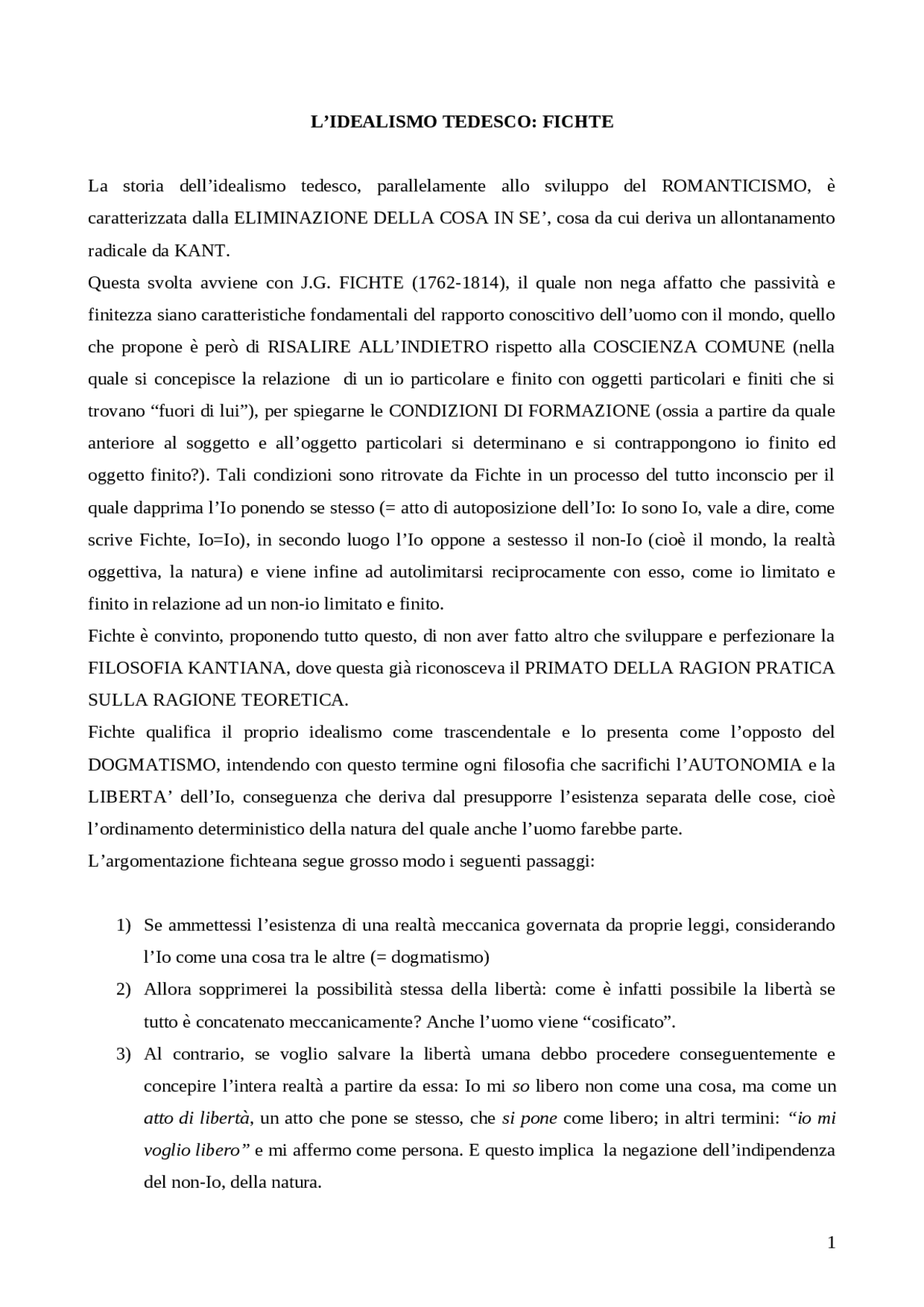 Riassunto Sulla Filosofia Di Fichte Docsity