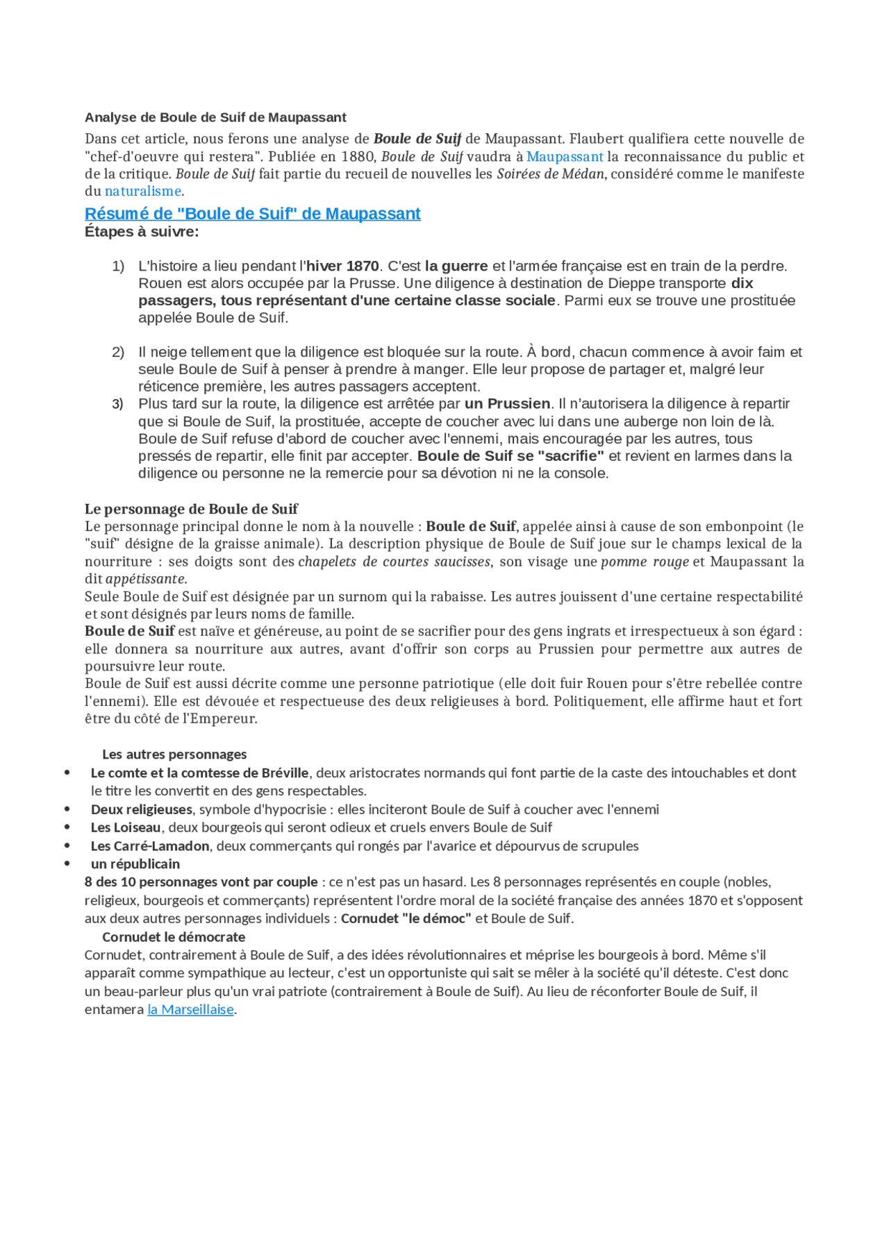 Analyse De Boule De Suif De Maupassant Docsity