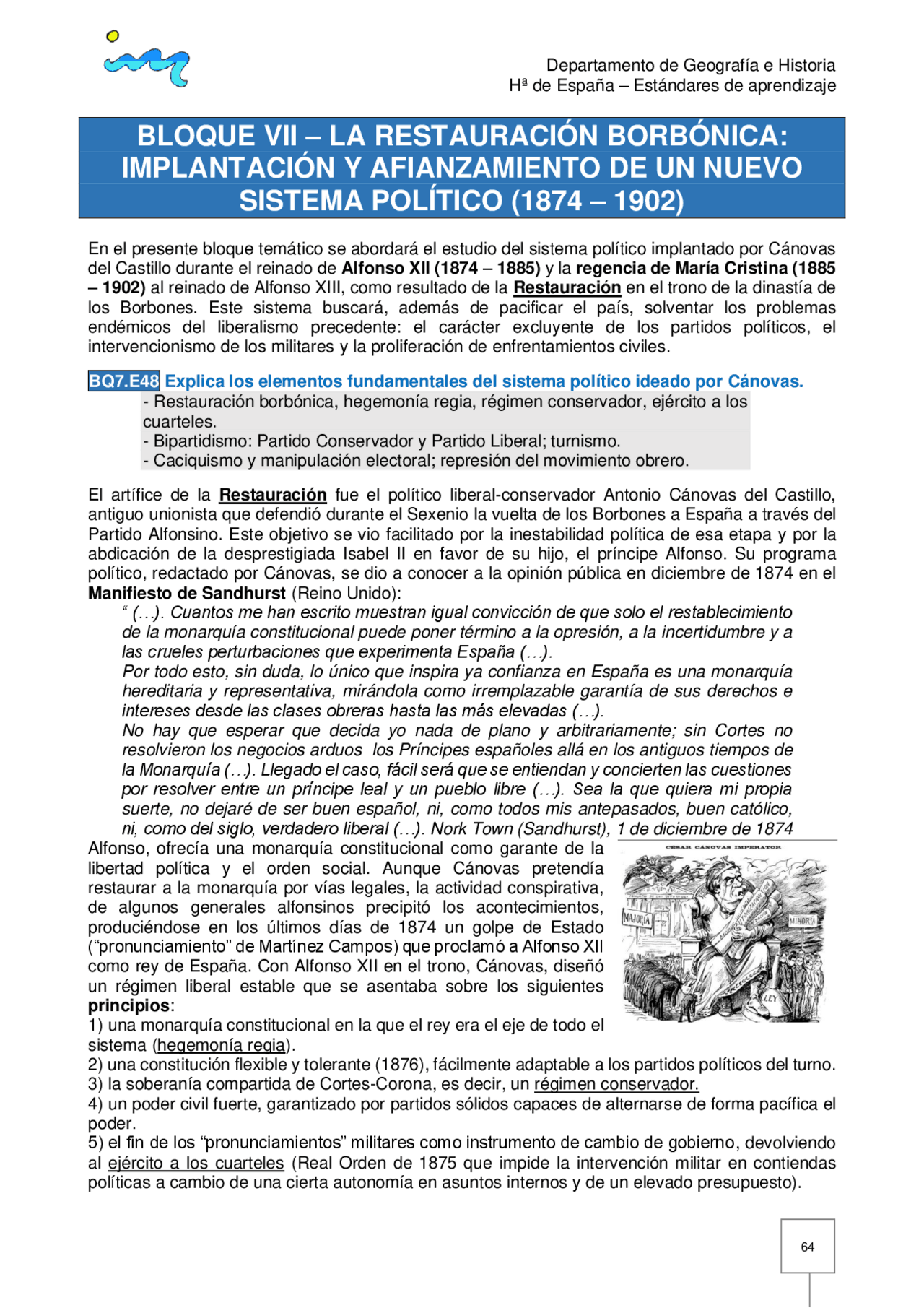 Bloque 7 Historia De España Segundo Bach Docsity