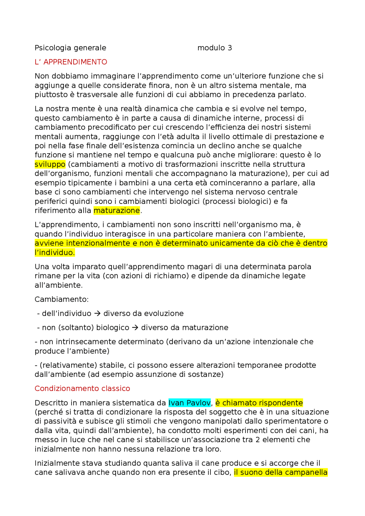 Psicologia Generale Modulo 3 Lapprendimento E Intelligenza Docsity